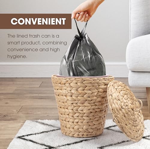 TREVIETDECOR Wicker Trash Can with Lid in Bedroom, Bathroom | Trash Can in Office | Boho Woven Wicker Waste Basket