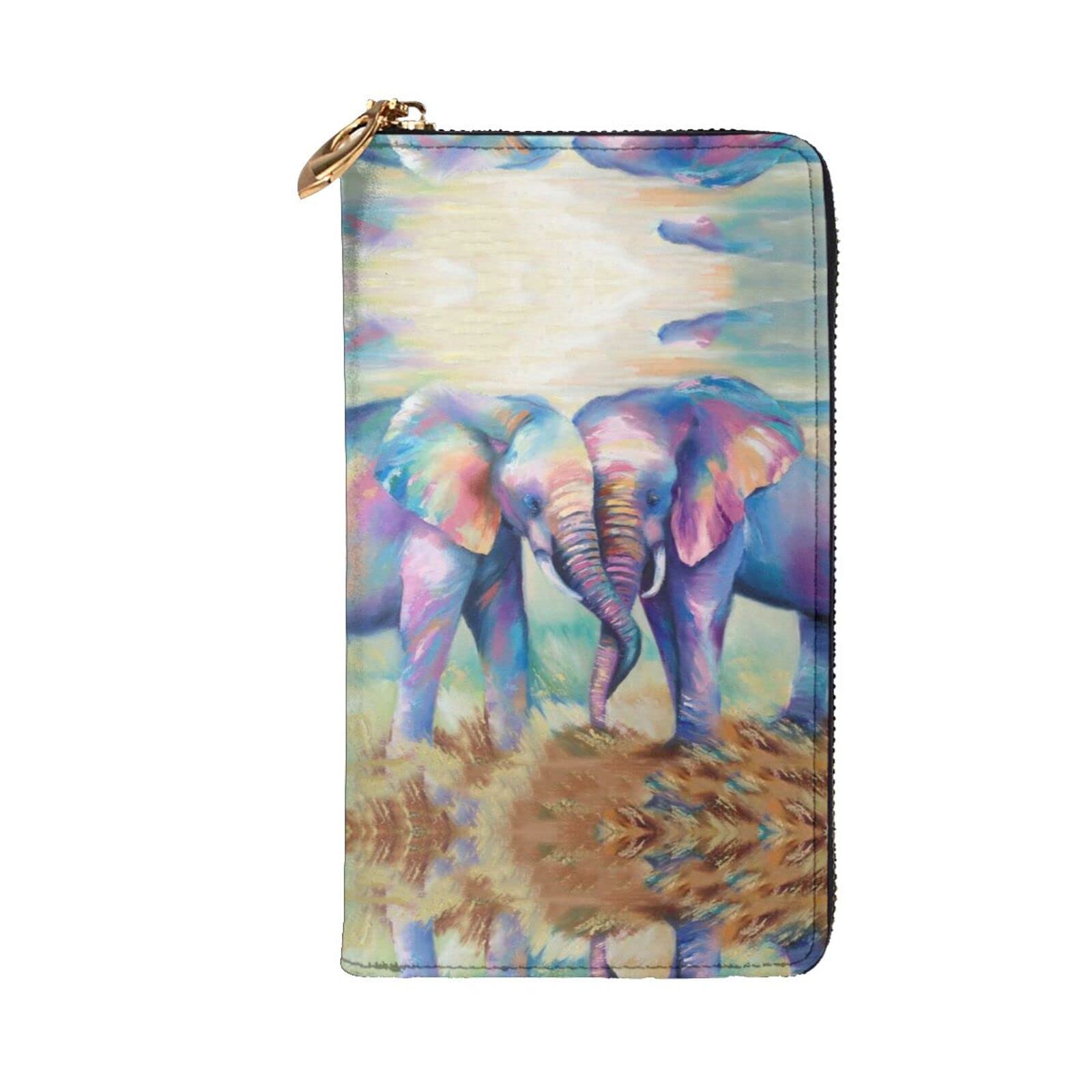 Two Colorful Elephants Women'S Leather Long Clutch Wallet :>> 7.48x4.13 Inch Comfortable, Lightweight, Waterproof, Durable.