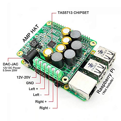 LANDZO Raspberry Pi HiFi AMP HAT TAS5713 Amplifier Audio Module 25W Class-D Power Sound Card Expansion Board for Raspberry Pi 4 3 B+ Pi Zero Nichicon Capacitor