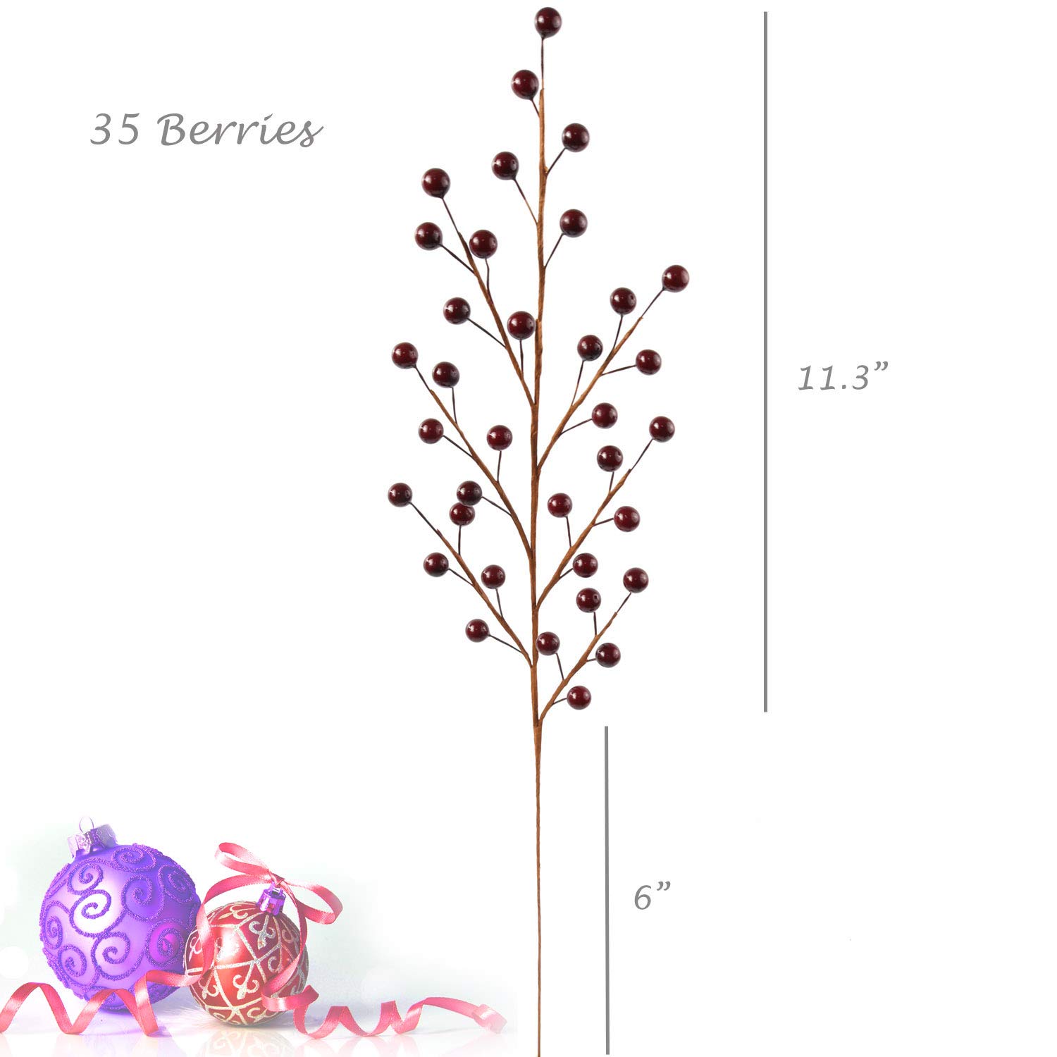 Larksilk 324 Artificial Burgundy Berry Stem Picks Decorative Wire Branch Sprays for Christmas Tree, Holiday Décor, Silk Flower Arrangements, Home DIY Crafts 35 Berries per Stem Design