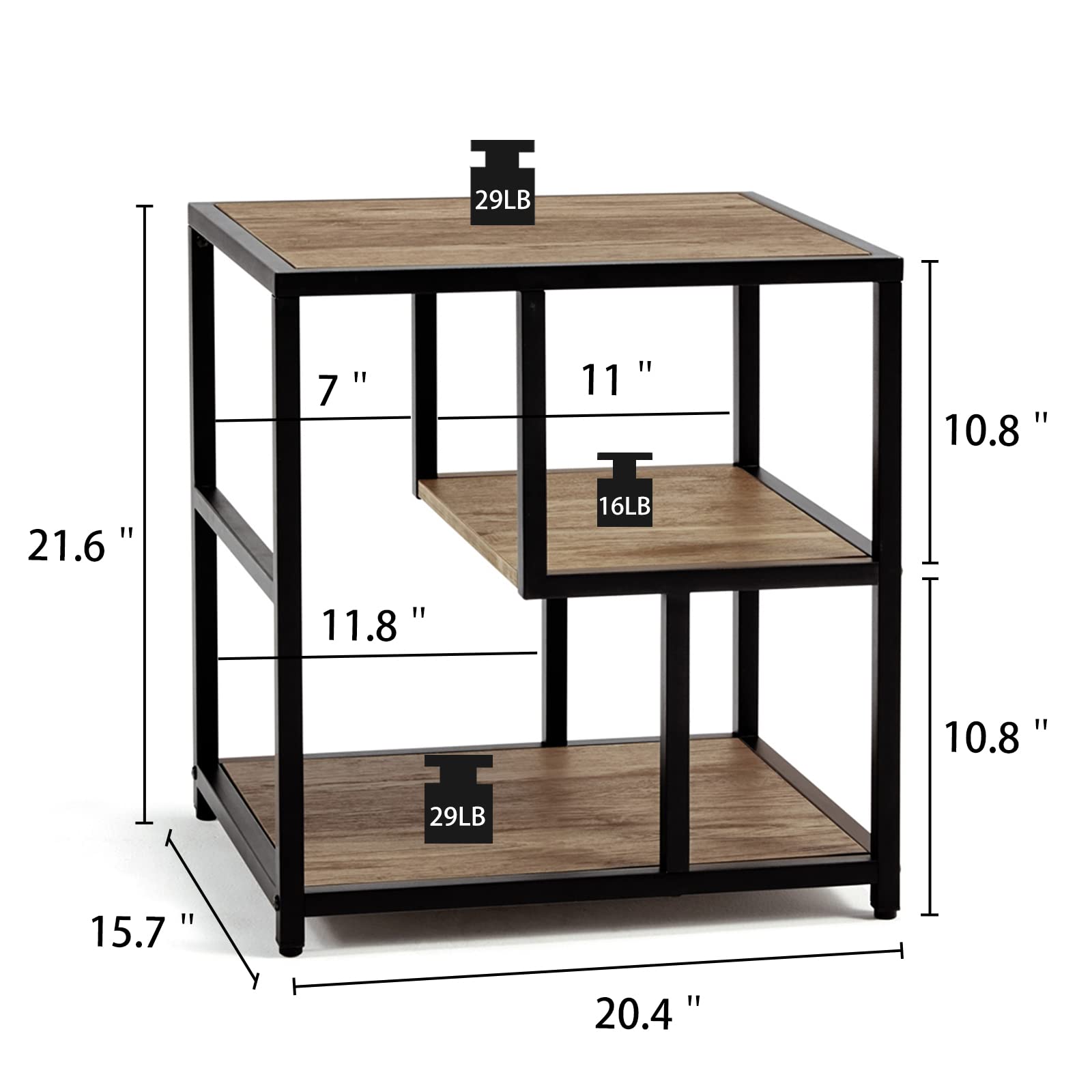 LINSY HOME End Table, 3-Tier Narrow Side Table with Storage Shelves, Industrial Beside Sofa Table, Solid Nightstand for Living Room, Bedroom, Balcony, and Office, Easy to Assembly, 20.4 in x 15.7 in