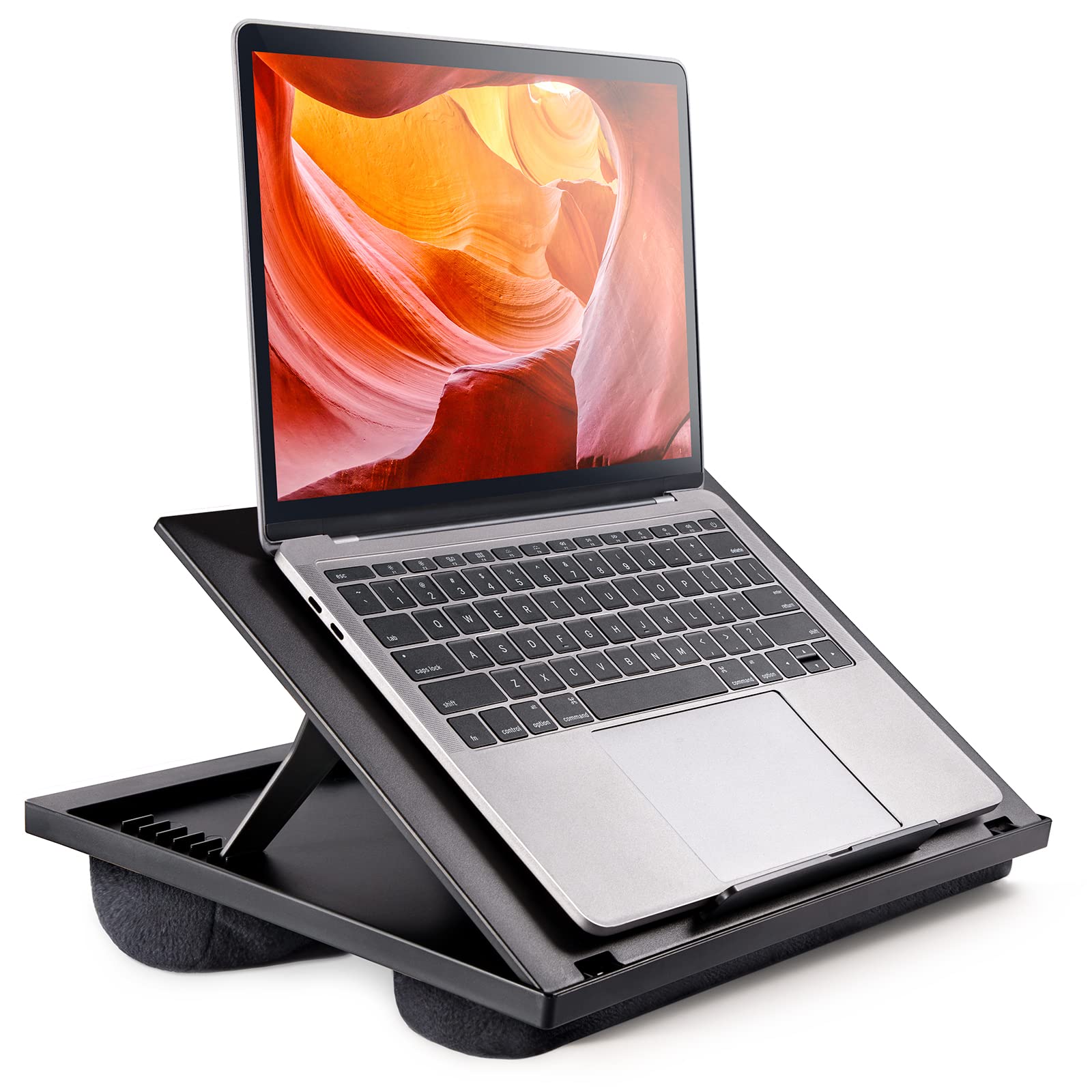 LORYERGO Laptop Lap Desk - Adjustable Lap Desk for Laptop with 8 Angles & Dual Cushions, Computer Lap Desk Fits up to 15.6 Inch Laptops, Portable Laptop Desk Lap Table with Handle for Bed/ Sofa/ Car