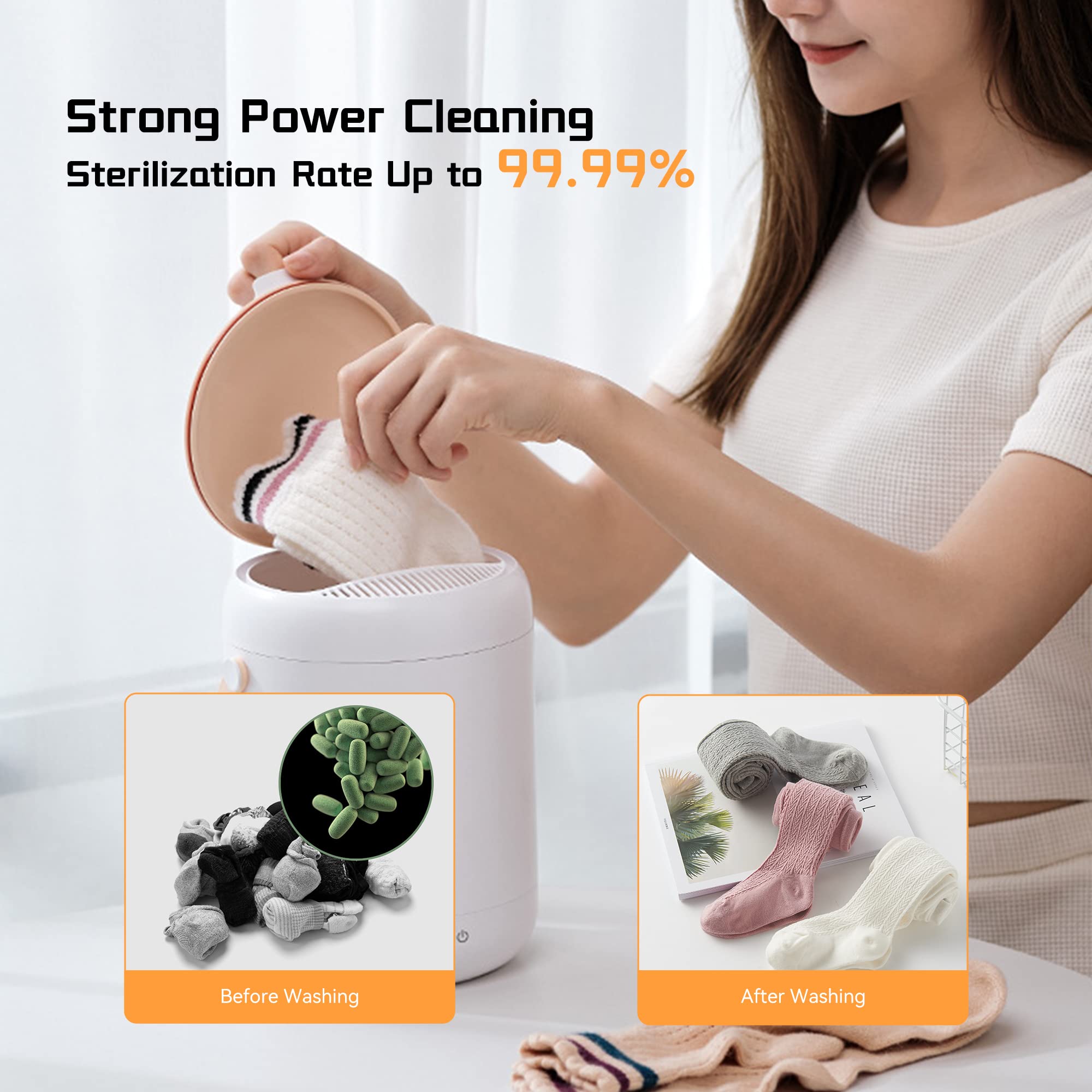 MEHIDFY Portable Washing Machine, 3L Ozone & Blue Light Deep Clean Portable Washer, Smart Timer Control Countertop Washing Machine, Mini Washing Machine for Underwear, Socks, Baby Clothes (White)
