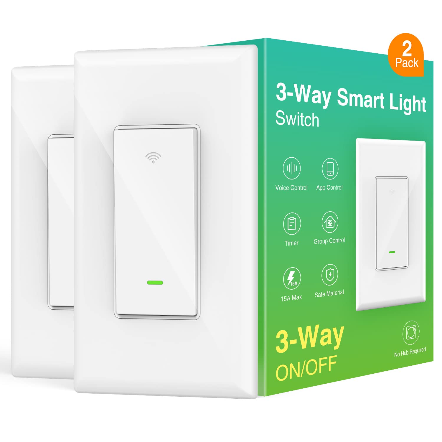 OHMAX Smart Light Switch, 3 Way 2.4GHz Wi-Fi Smart Switch Compatible with Alexa and Google Home, Single Pole Wall Switch for Lights, Neutral Wire Required, No Hub Required (2 Pack)