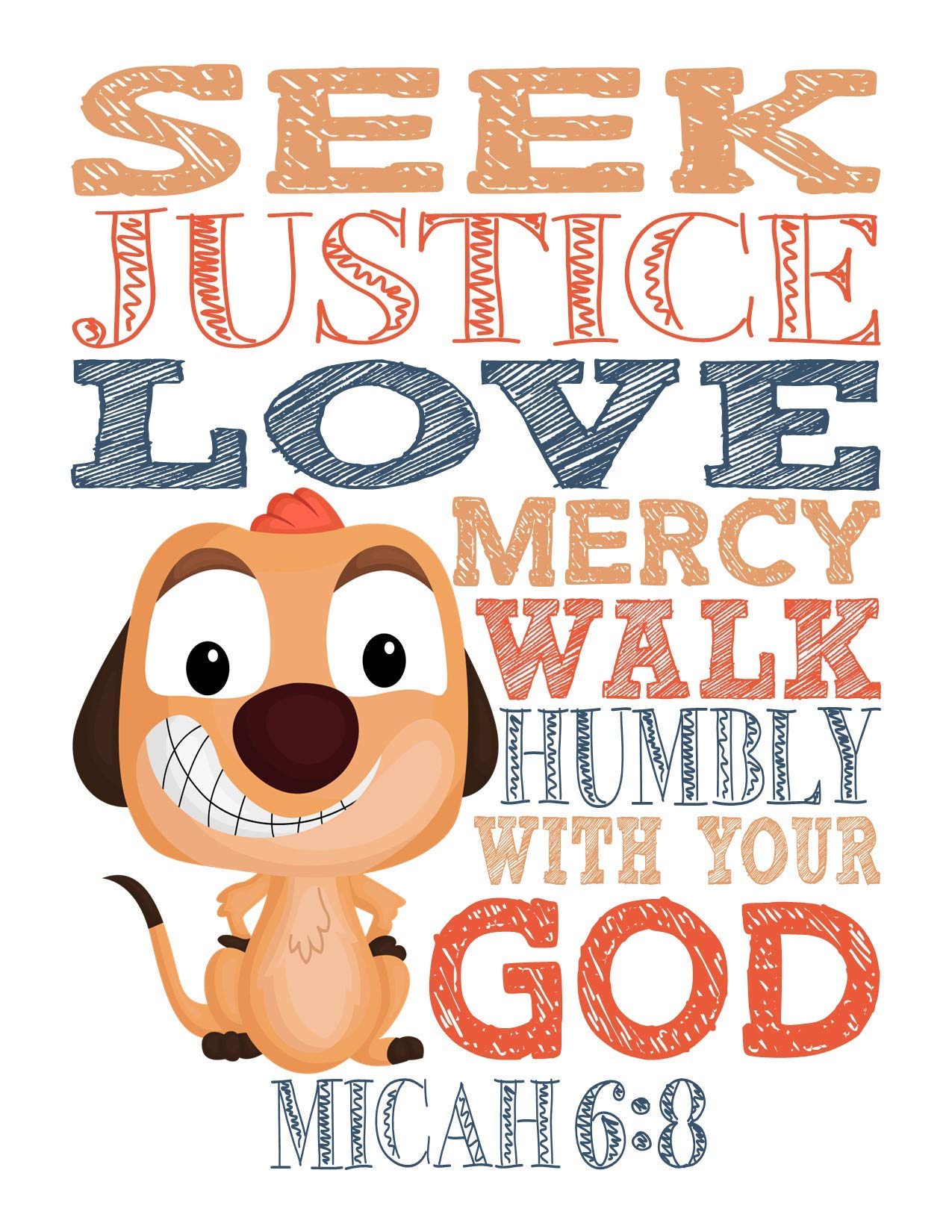 Lion King Christian Nursery Set of 4 Unframed Prints - Mufasa, Pumba, Simba and Timon with Bible Verses