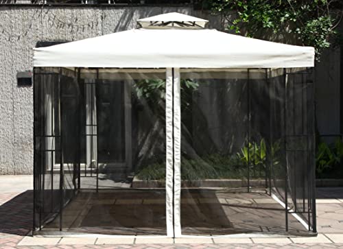 Yangming Gazebo 10X10 ft Outdoor Gazebos Clearance with Outside Mosquito Netting for Patio Deck Backyard Garden, Beige and Black