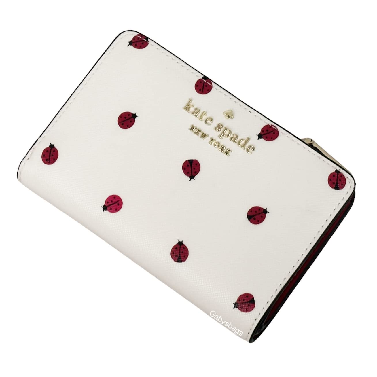 Kate Spade York Staci Ladybugs Printed Cream Multi Medium Compact Bifold Wallet