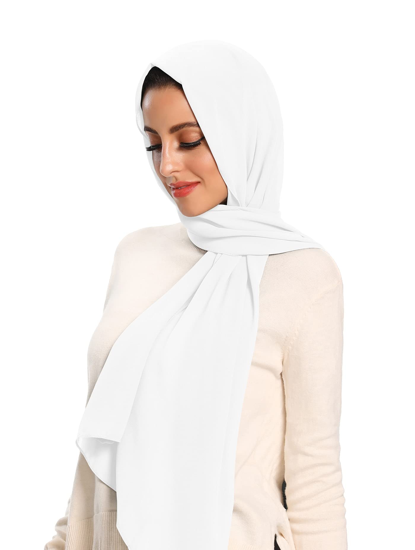 Txameru Hijab for Women Chiffon Hijab Scarfs for Women Long Shawl (White)