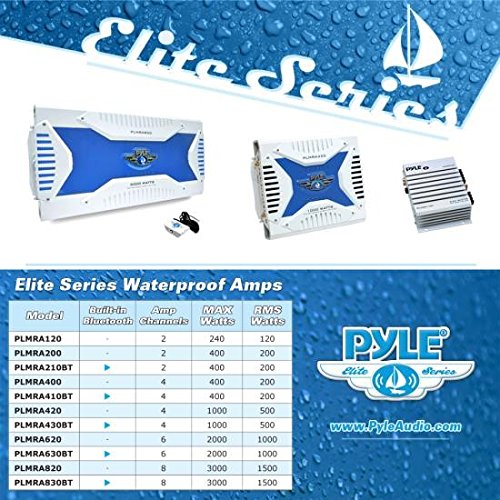 Pyle 2.1 Bluetooth Marine Amplifier Receiver + Rockville Pair RWB90B Black 8" 300w Marine Wakeboard Speakers