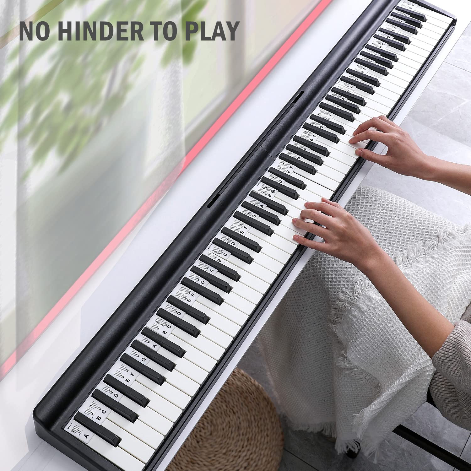 Piano Key Notes Guide for Beginners, [No Need Stick] Removable Silicone Piano Keyboard Note Labels Overlay for Learning, Reusable Piano Key Stickers for Full Size 88 Key Pianos(Classic Black)