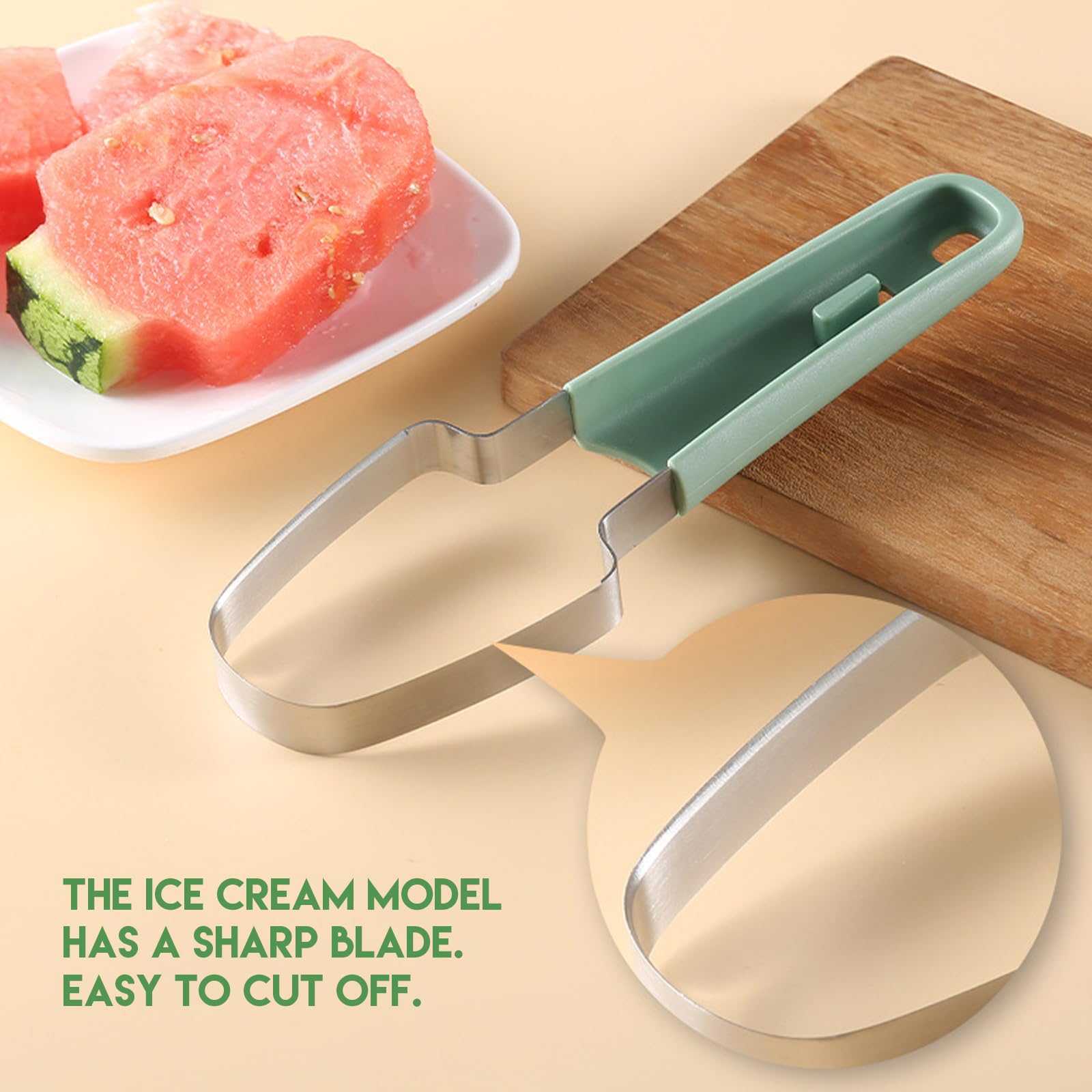 Zhaolie 3-in-1 Watermelon Fork Slicer Cutter,Stainless Steel Watermelon Popsicle Cutter Watermelon Cutter Slicer Tool Melon Cutter Knife Portability Fruit Fork Set for Camping Kitchen Gadgets, Green