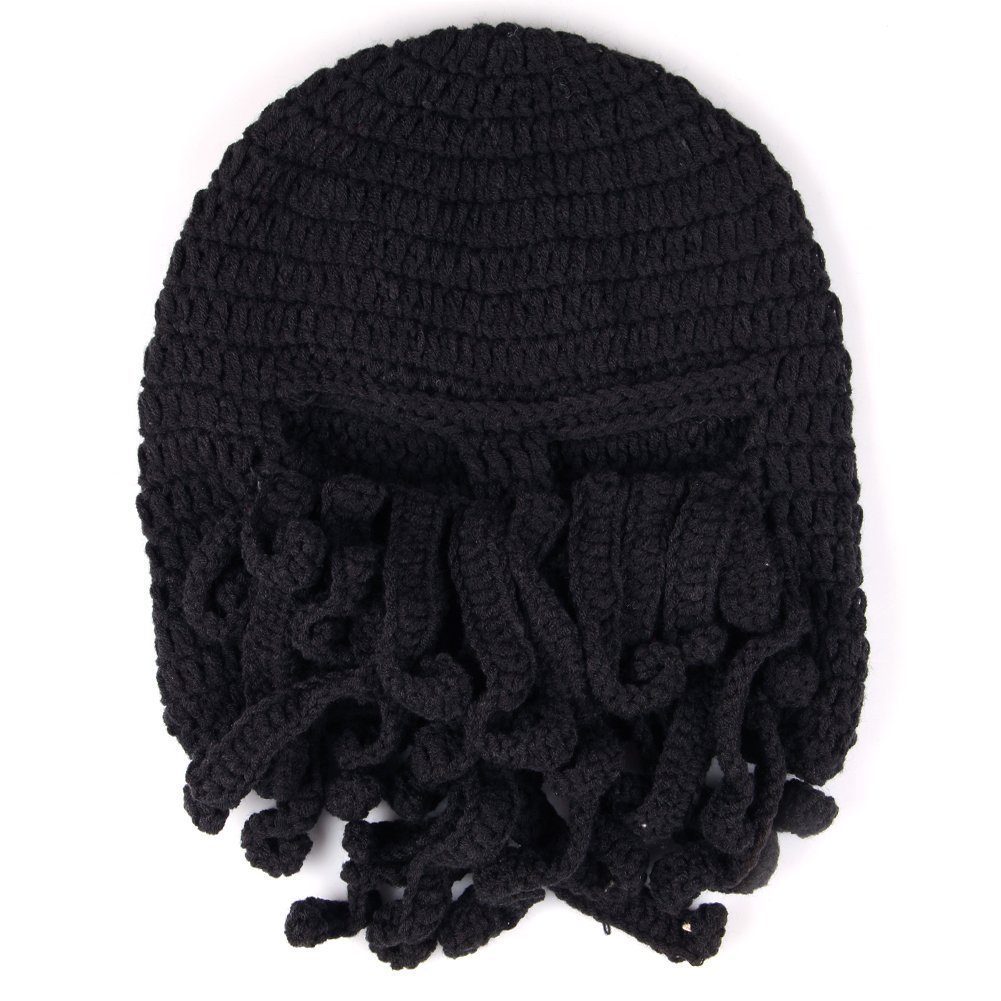 Kafeimali Men's Head Barbarian Vagabond Beanie Original Foldaway Beard Octopus Pirate Hats Bearded Caps (Black)