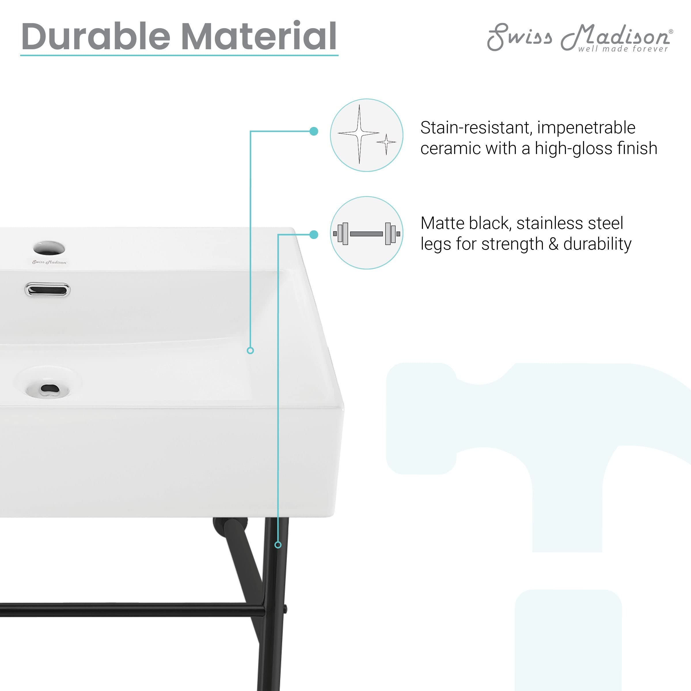 Swiss Madison Well Made Forever SM-CS771 Claire 24" Console Sink, Glossy White