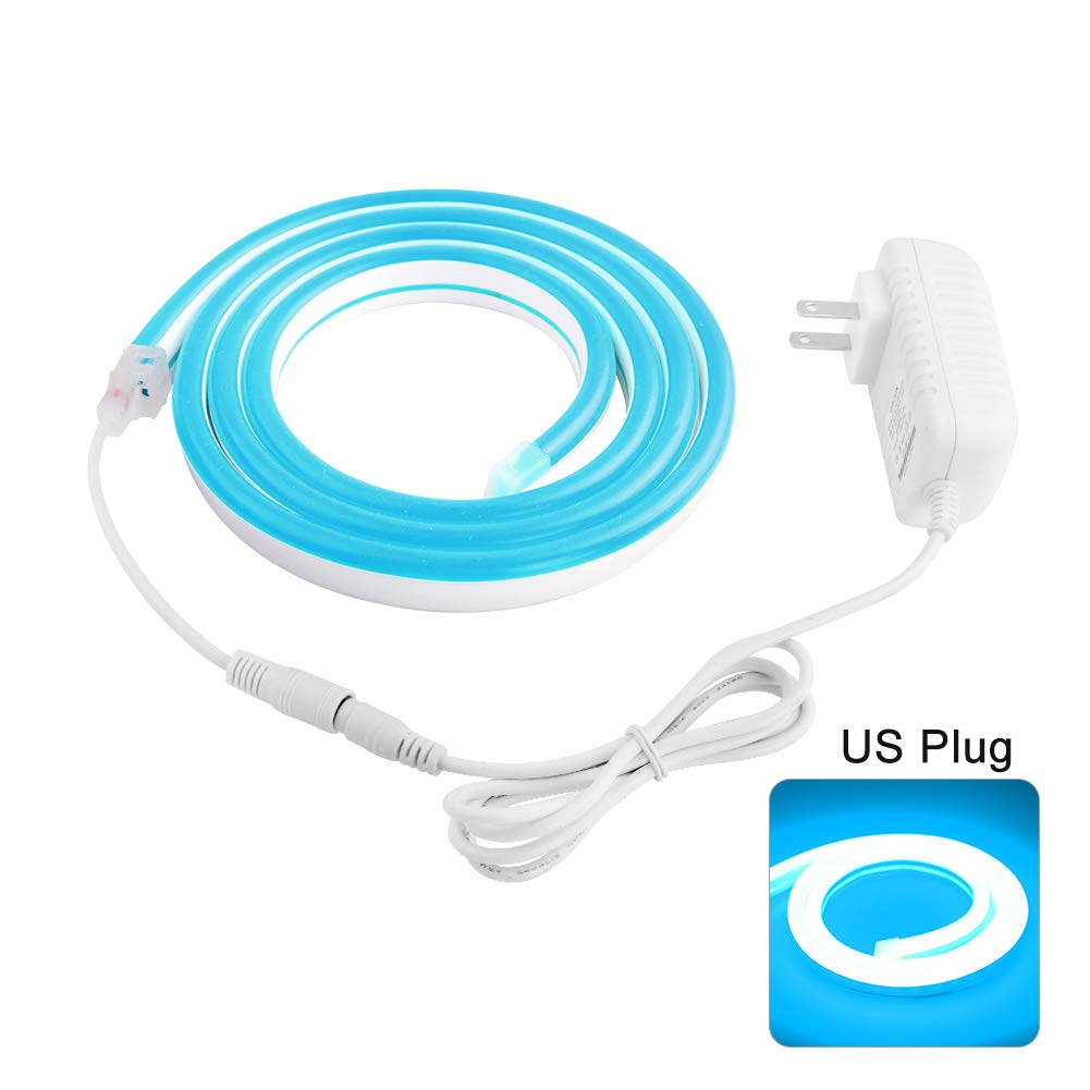 LanM Epoch Neon LED Strip Light|with DC Power Adaptor 3.3ft/1m 12V DC 120 SMD2835 LEDs Waterproof Flexible LED NEON Light for Indoors Outdoors Decor (Ice Blue)