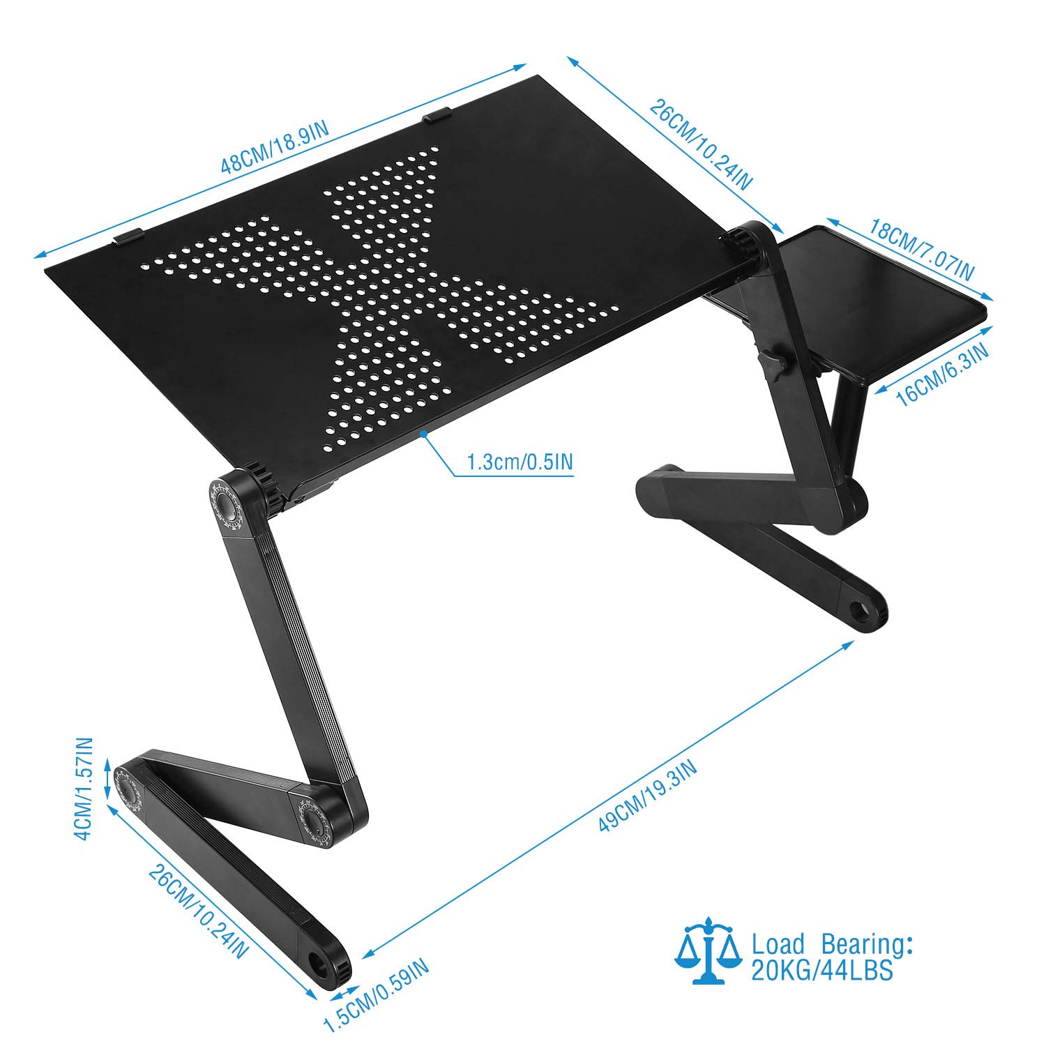 KOCASO Adjustable Laptop Stand, Aluminum Portable Laptop Table for up to 21" Laptops with Mouse Pad, Ergonomic Laptop Holder Computer Lap Desk Tray Standing for Couch TV Bed Sofa Office Students Gift