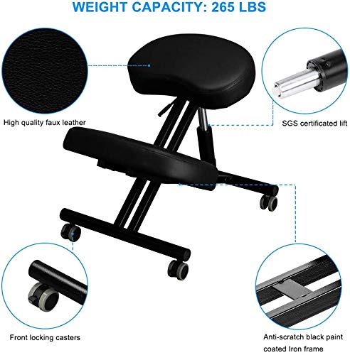 Kneeling Chair Adjustable Stool for Home and Office, Improve Posture, Neck & Back Pain Relief with Thick Comfortable Cushion, Angled Seat, Lockable Casters & Pneumatic Rod Adjustable Height