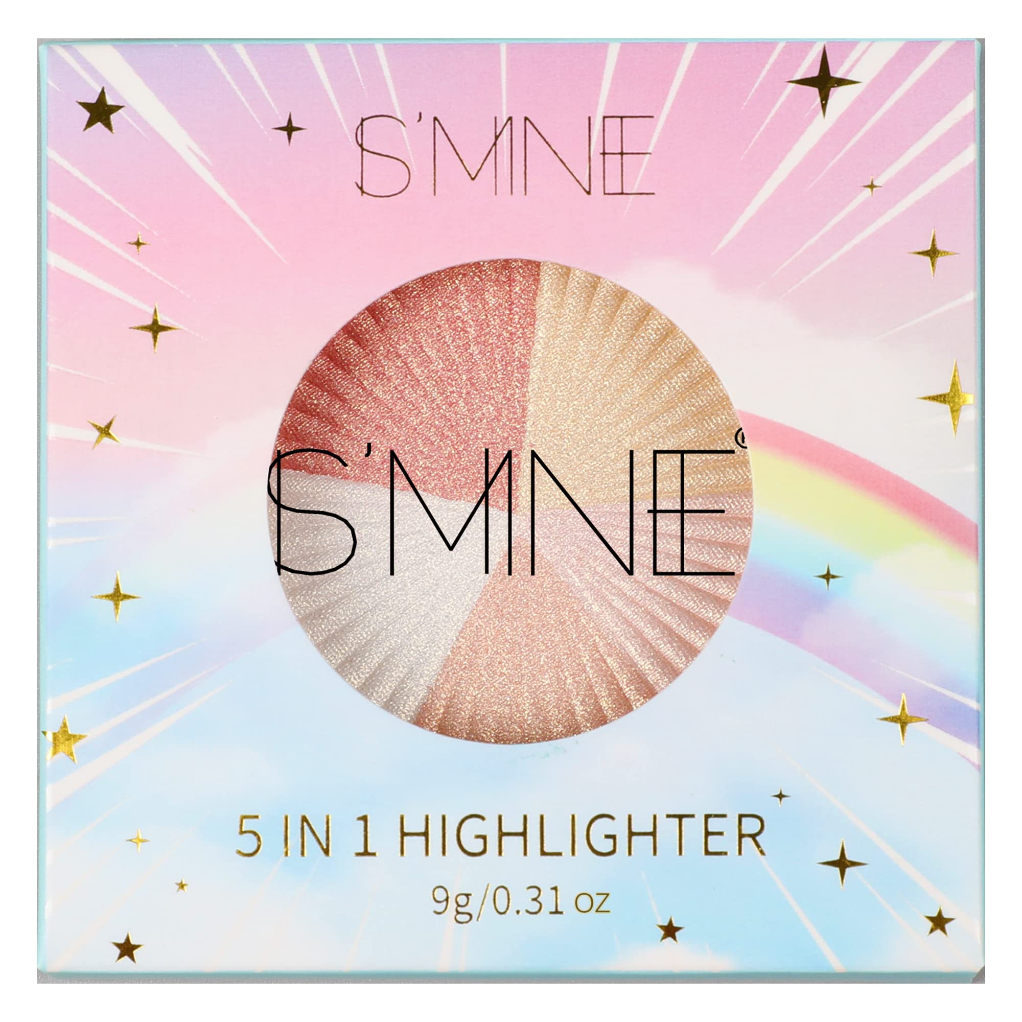 Witcrskm Highlighter Makeup Face Highlighter Palette, 5 Colors Natural Shimmer Glitter Highlight Illuminator Pearlescent Contouring Makeup Palette Kit, Cold Colour, 0.3 Ounce