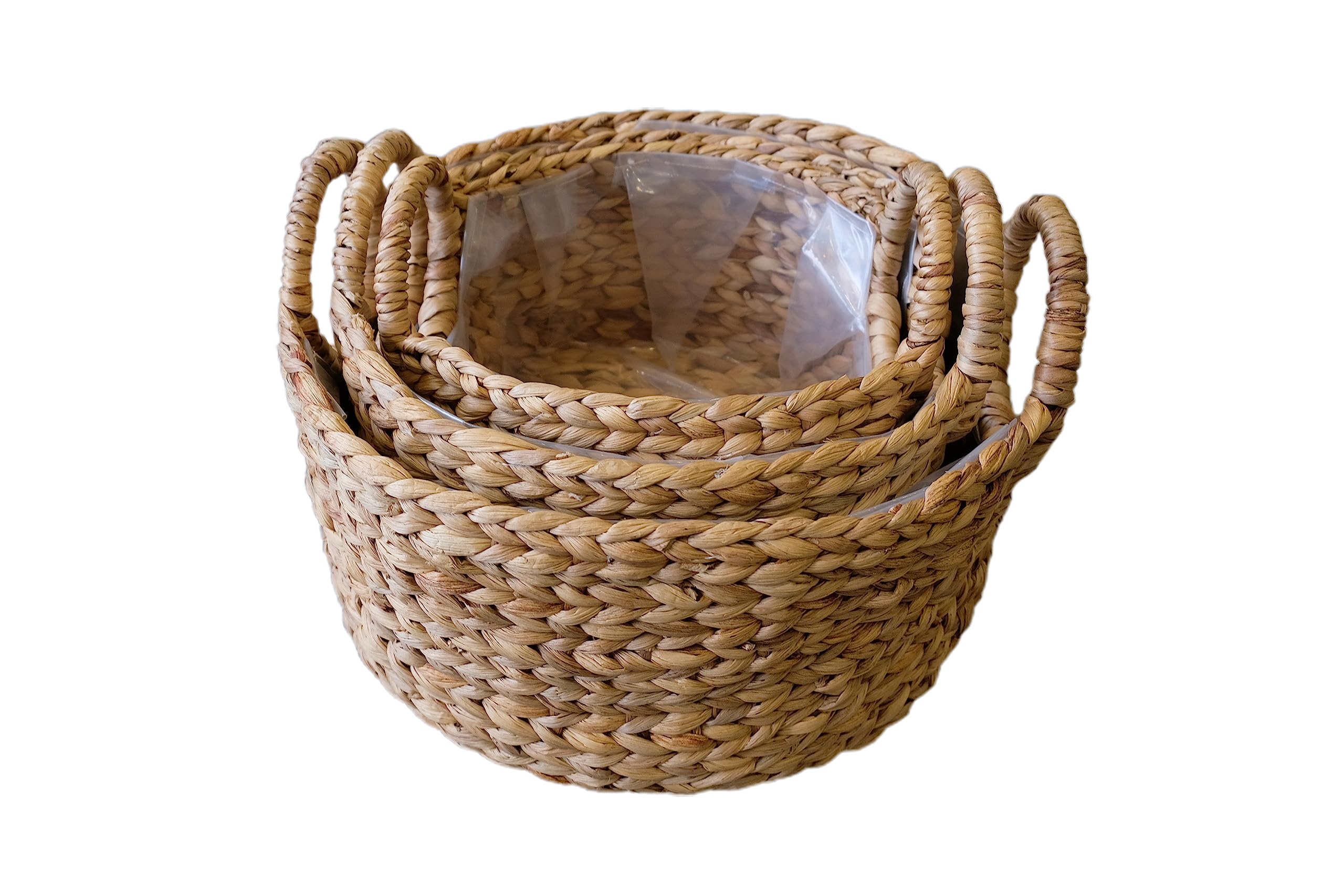 LilaCraft Wicker Baskets for Storage with Liners, Water Hyacinth Storage Baskets for Planting, Handwoven Wicker Storage Cubes, 3 Pack, Brown