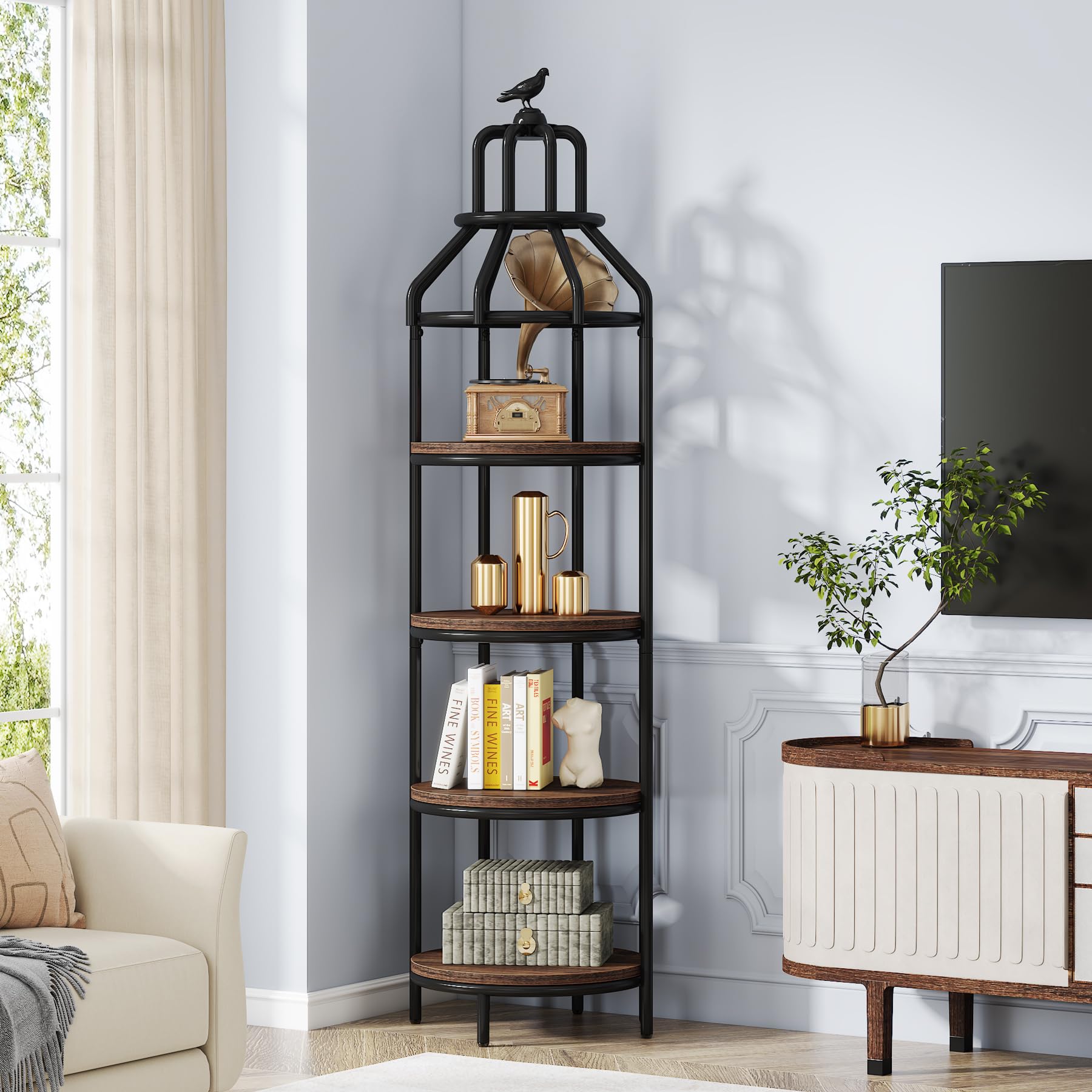 Tribesigns 4-Tier Narrow Tall Bookshelf Set of 2, Rustic Small Bookcase Corner Book Shelf, Freestanding Display Shelves for Living Room, Home Office, Kitchen, Small Space