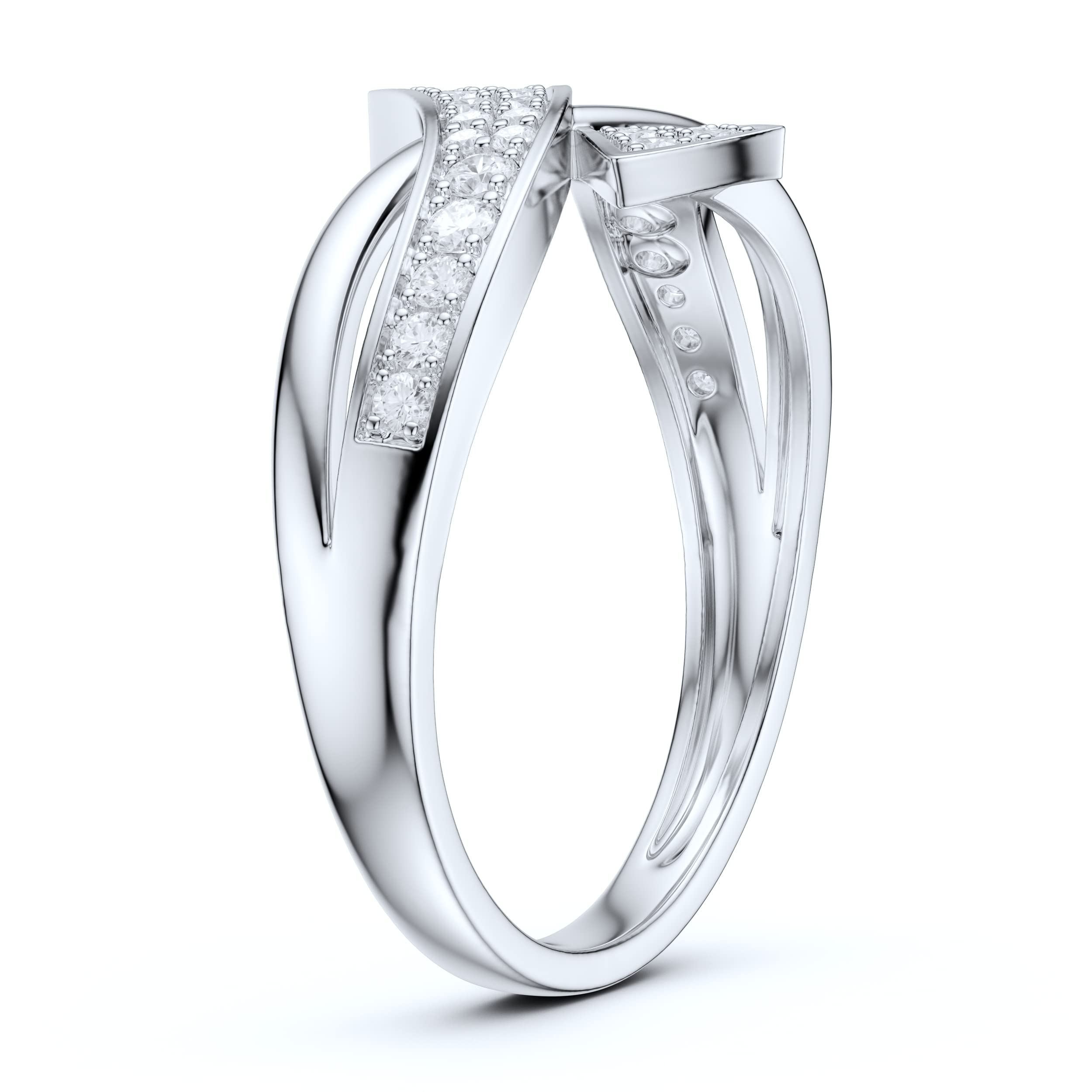 PRSTANI Solid 10K White Gold Romantic Criss-Cross Split Shank Simulated Diamond Promise Ring Wedding Band For Women (7)