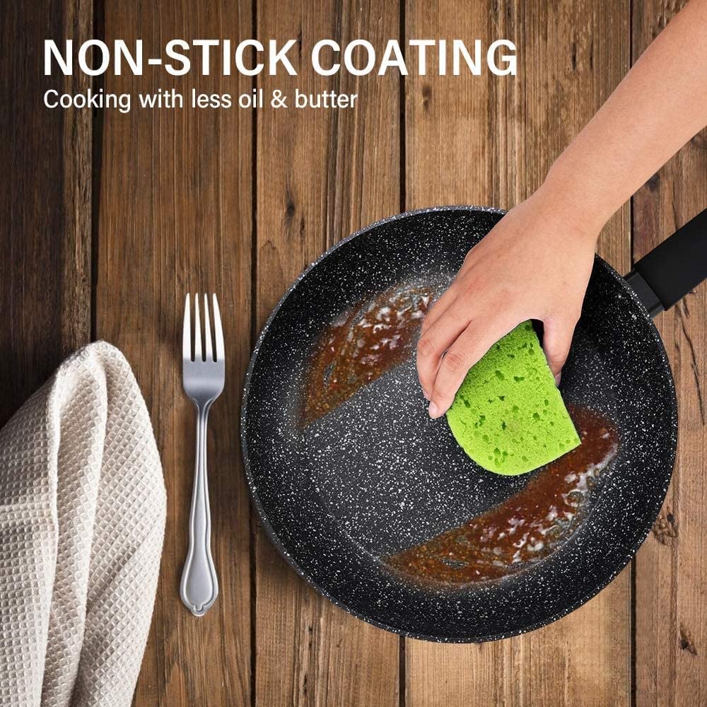 KOCH SYSTEME CS 8''+11'' Nonstick Aluminum Frying Pan Set with Lids, Non-toxic Granite Stone Coating, Easy Cleanup, All Stoves Available, Ideal for Cooking