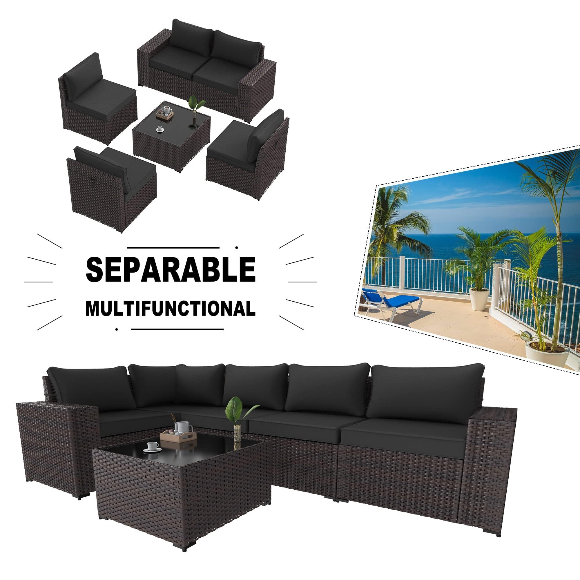 Kullavik 6PCS Outdoor Patio Furniture Set PE Wicker Rattan Sectional Sofa Patio Conversation Sets,Cream