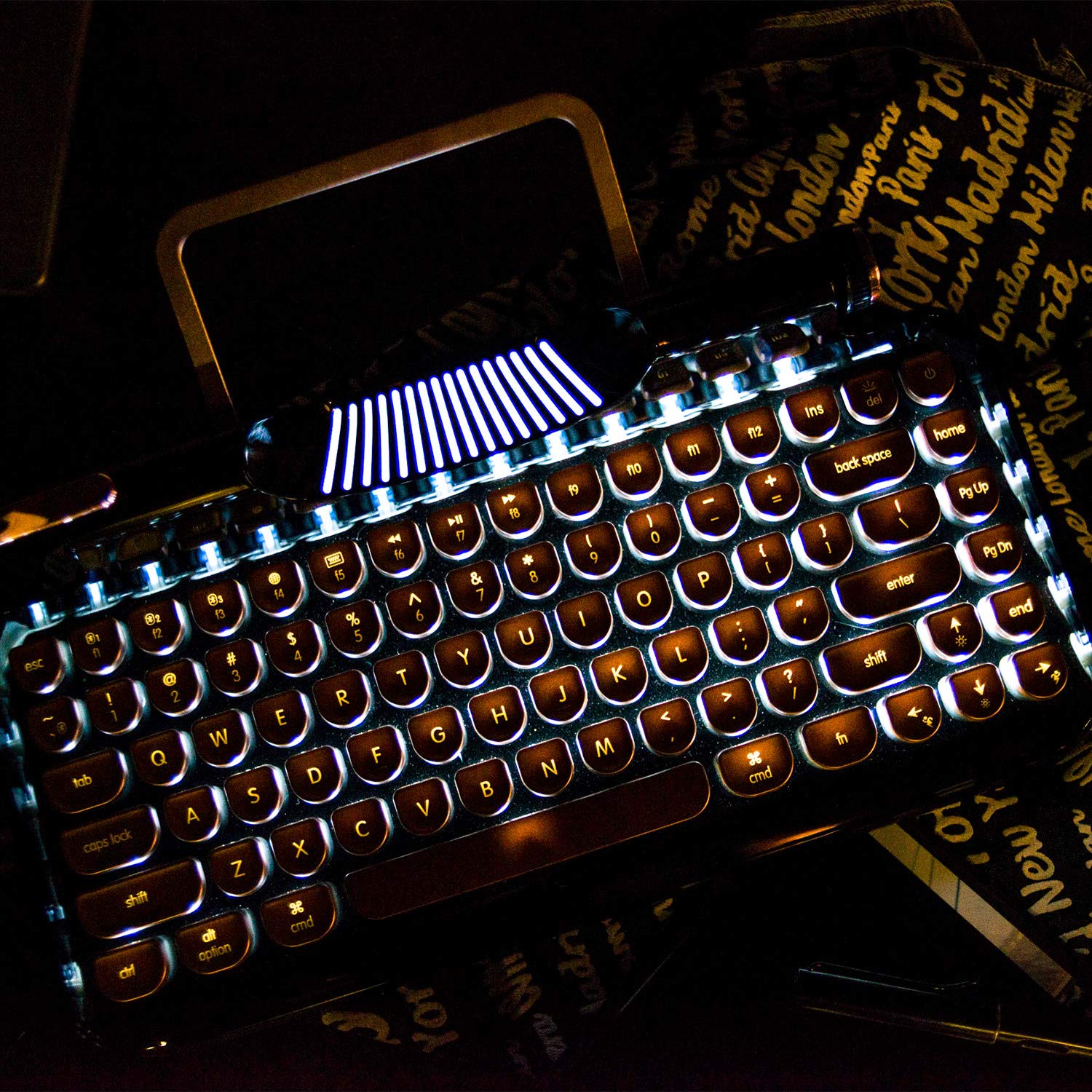 KNEWKEY RYMEK Typewriter Style Mechanical Wired & Wireless Keyboard with Tablet Stand, Bluetooth Connection(Black)