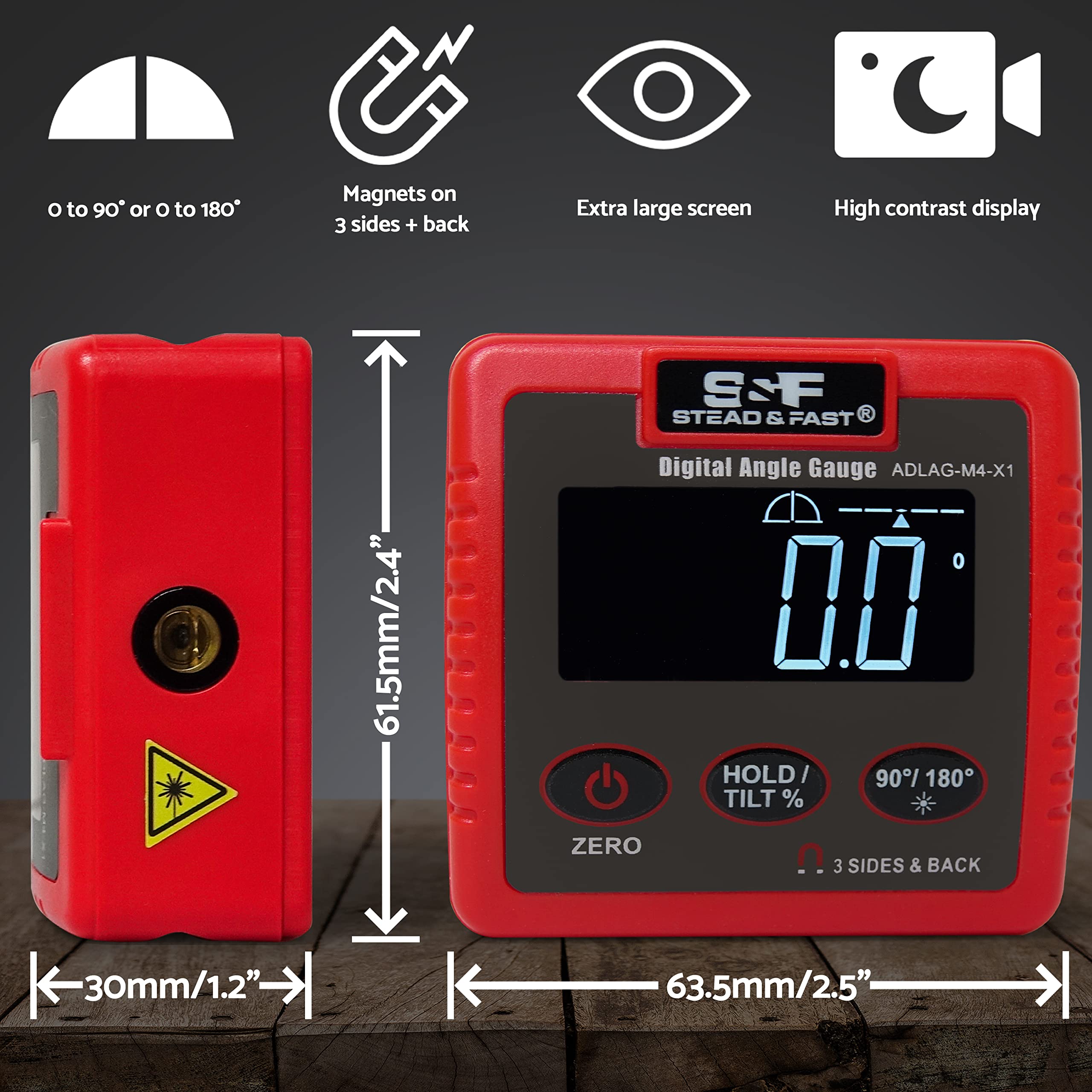 S&F STEAD & FAST Digital Angle Gauge Magnetic with Laser, 4 Magnets, Measures and Sets Angles, Angle Cube Protractor Level with Case, Angle Finder Tool for Table Saw, Woodworking