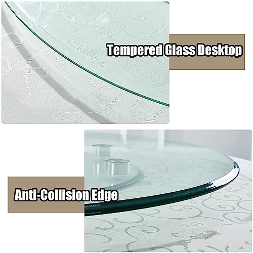 Yesbon Large Glass Lazy Susan Turntable Dining Table, Round Tempered Glass Turntable Swivel Tray Anti-tilt Spinning Dining Table Centerpiece, for Kitchen Dining, Parties,90cm