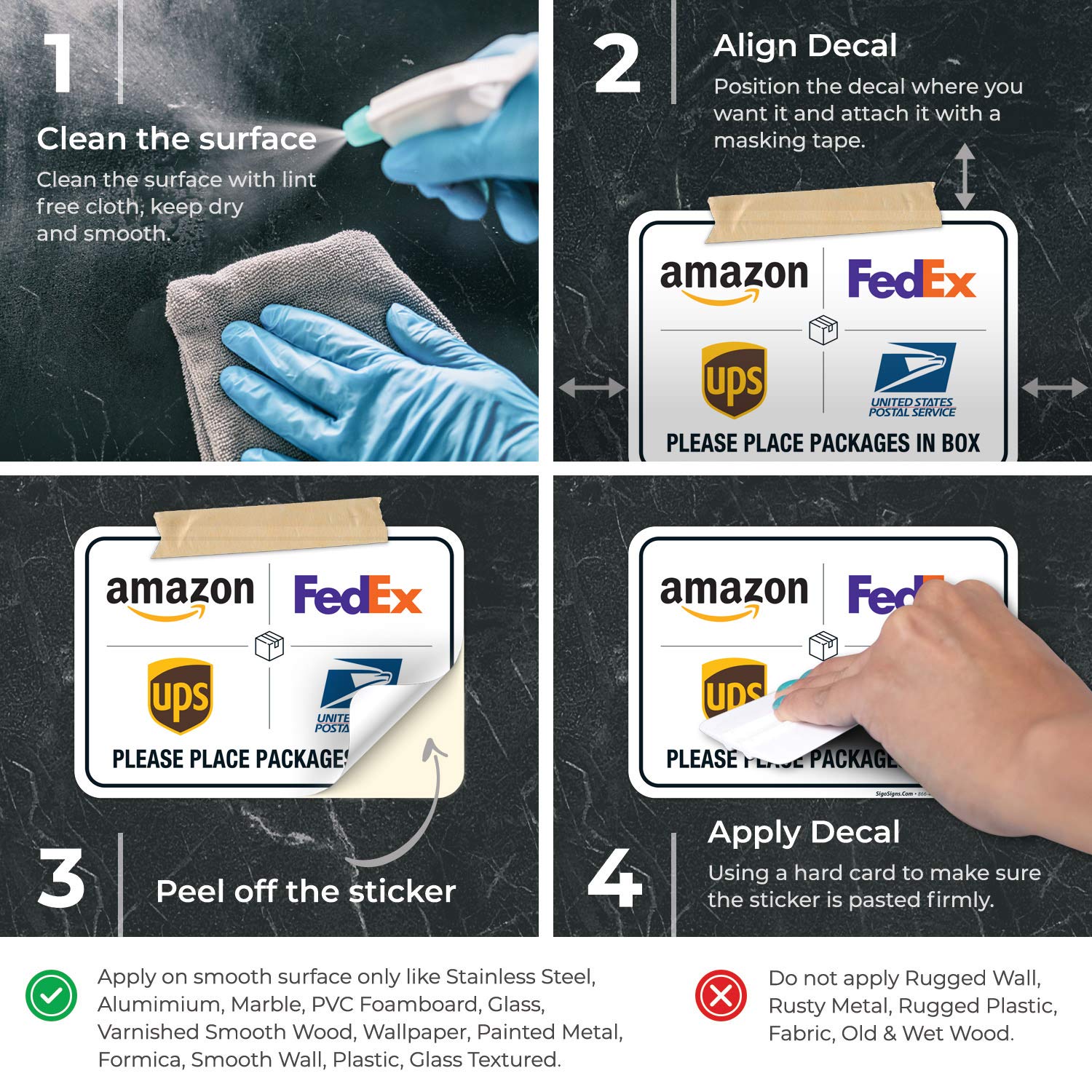 Sigo Signs - Package Delivery Sign, Delivery Instructions FedEx Amazon Ups USPS Sign, 10x7 Inches, 4 Mil Vinyl Decal Stickers Weather Resistant, Made in USA