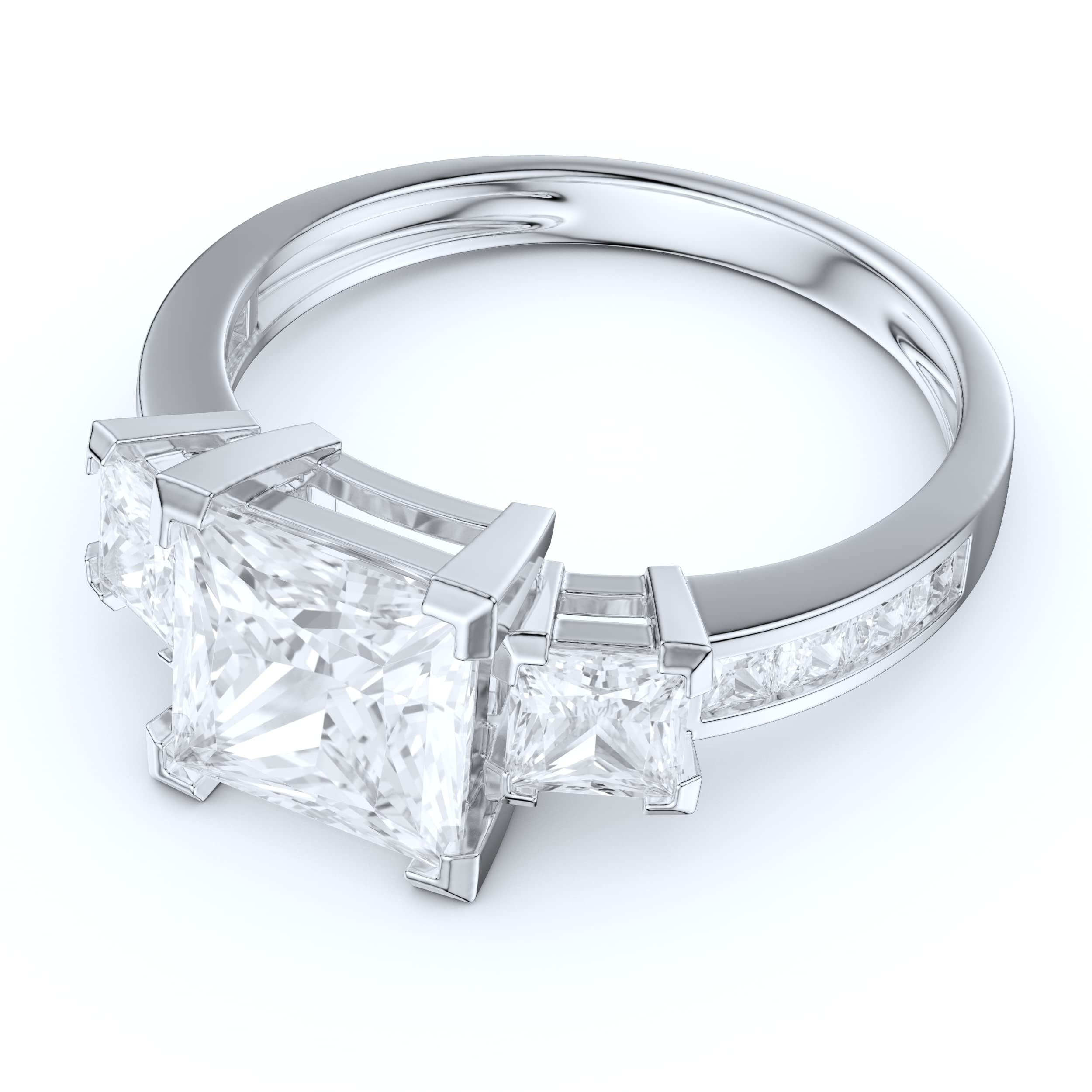 PRSTANI Sterling Silver Three Stones All Princess Cut Simulated Diamond Engagement Ring 2CT Main Stone (7)