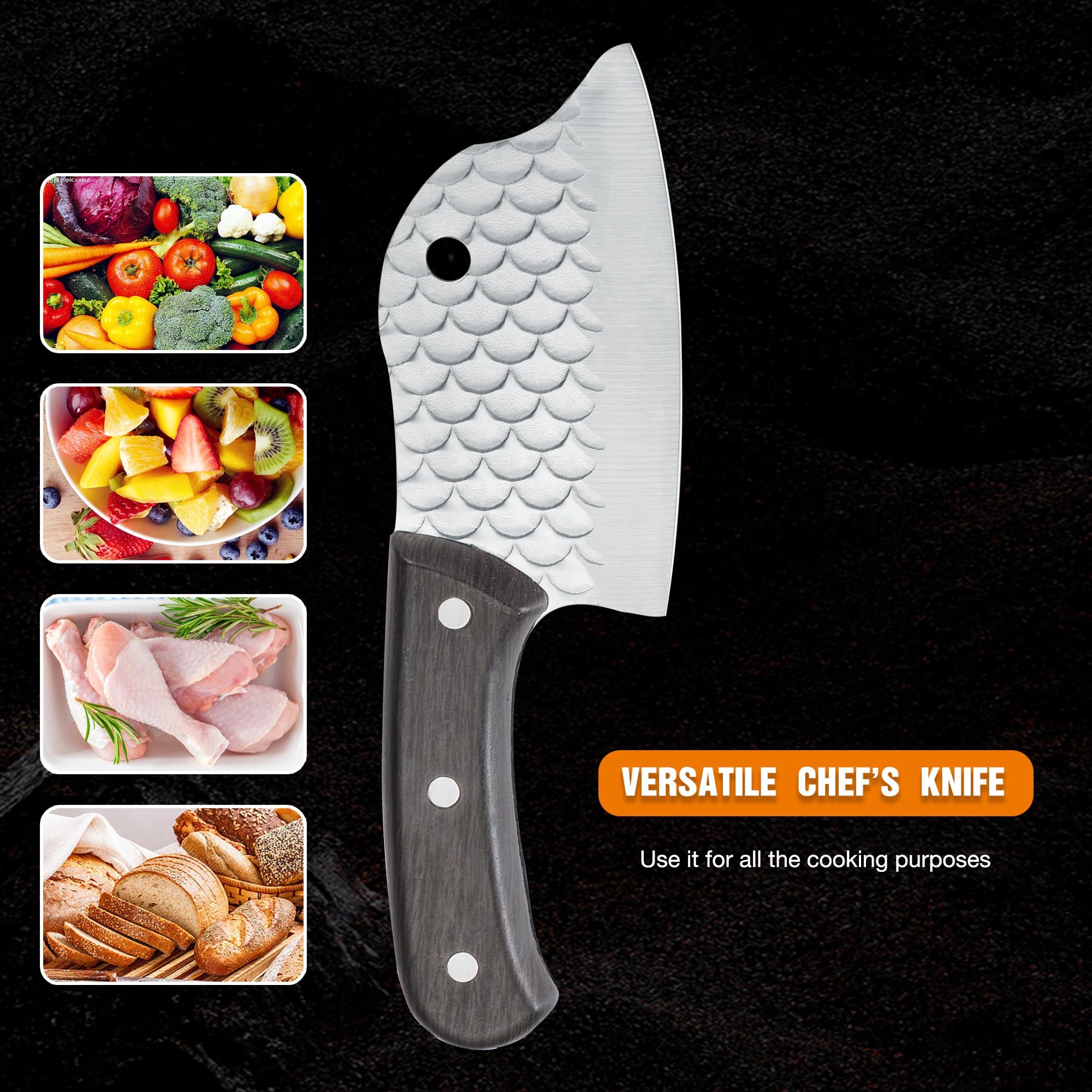 TJ POP Small Vegetable Cleaver Knife, Lightweight Chopping Knife for Women, Cute dolphin shape Full-tang Meat Cleaver with 30Cr13 Steel Blade Thickness 2 mm, Fish shape series HP01001