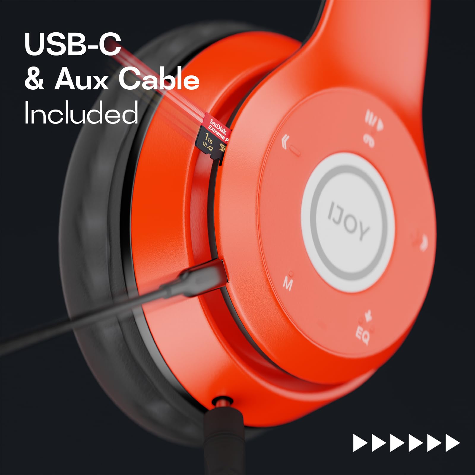 iJoy Wireless Over-Ear Bluetooth Headphones - Wireless and Wired Foldable Headset with Built-in Microphone, FM, Micro SD Card Slot, Touch Controls - Audifonos Auriculares Inalambricos (Red)