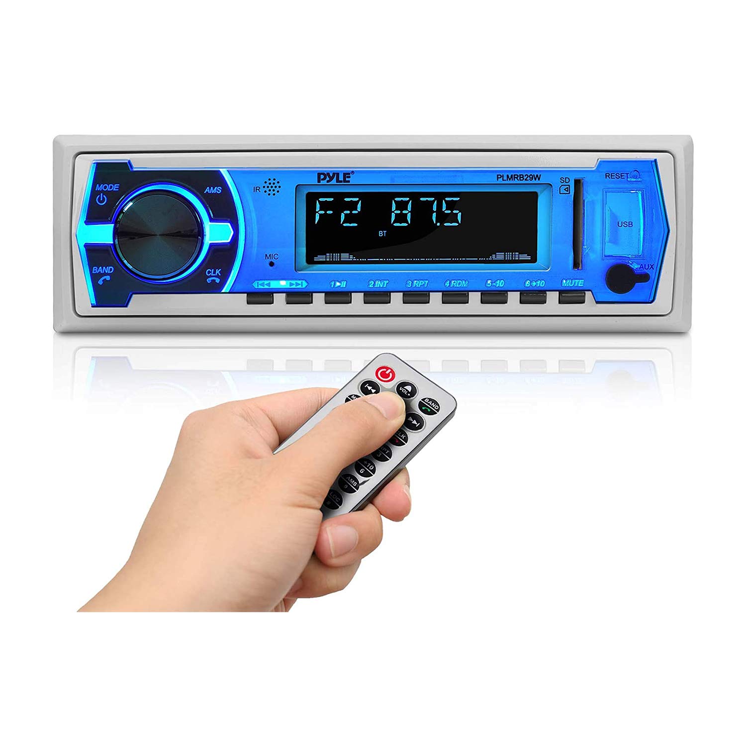 Pyle Marine Speakers and Stereo Receiver Bundle - 6.5 Inch Waterproof Outdoor Audio System with LED Lights and Bluetooth Radio (240 Watt)
