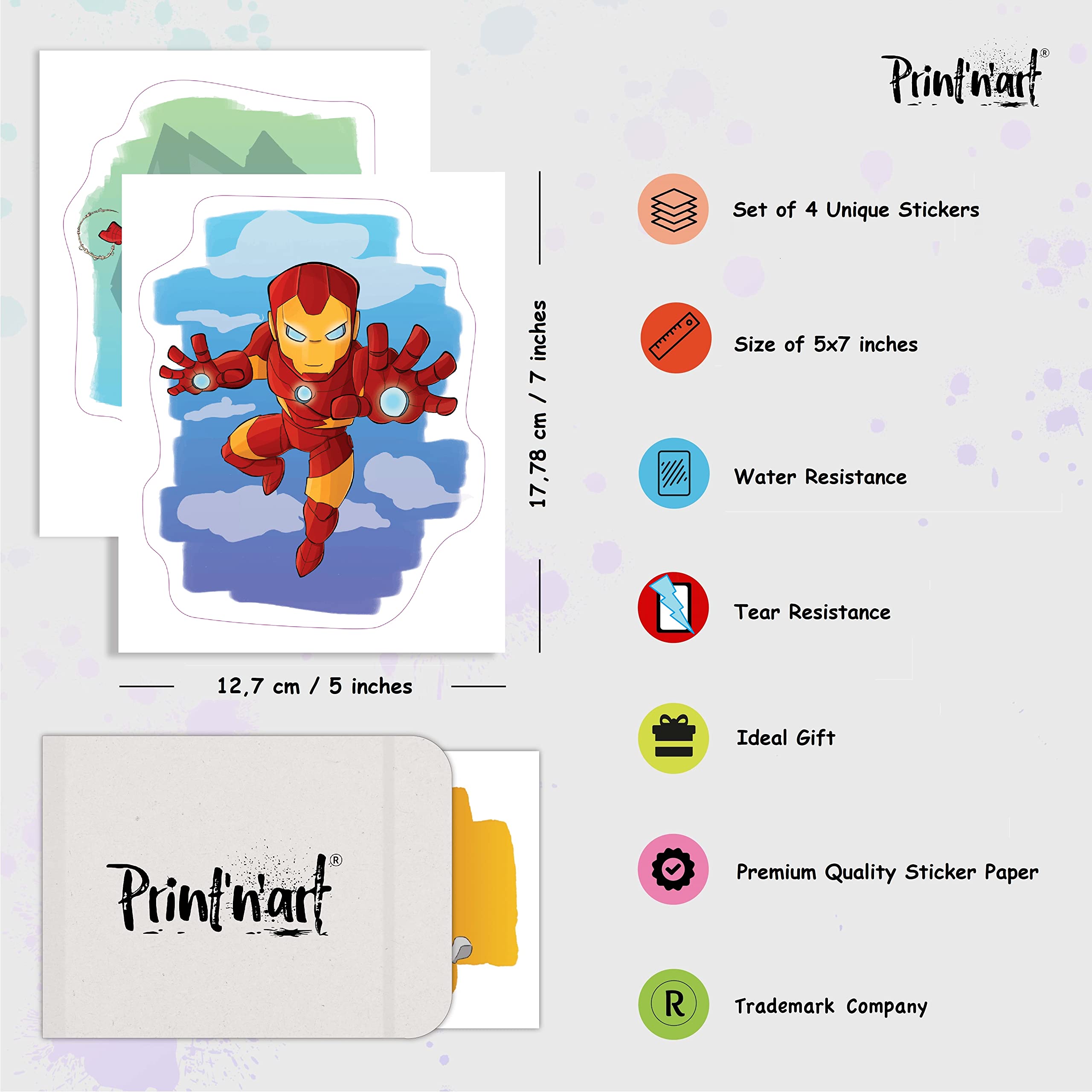 PRINT'N'ART- Superhero Marvel Avengers Wall Sticker for Boys Room - Set of 4 - Peel & Stick