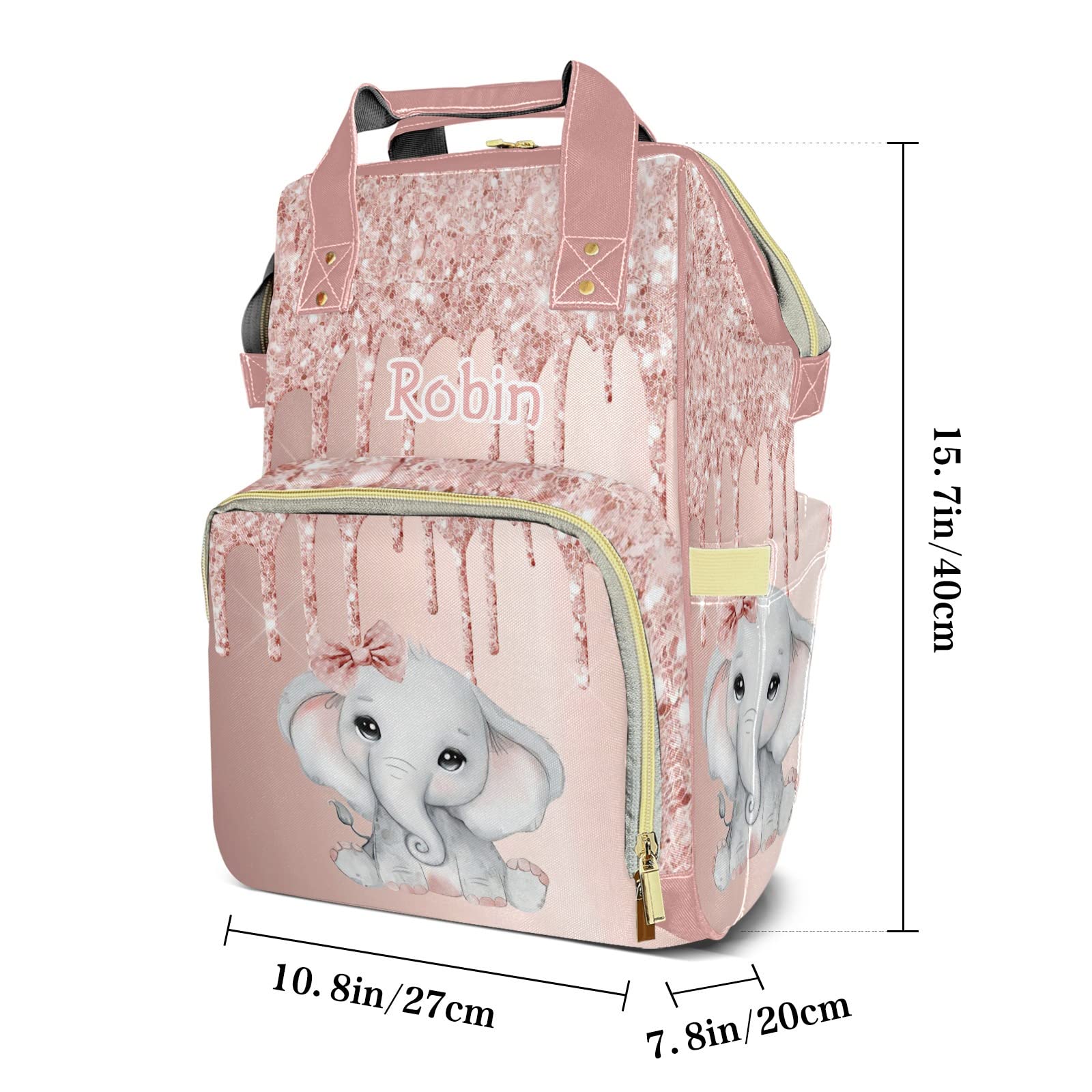 zaaprintblanket Pink Elephant Diaper Bag Multifunctional Nappy Changing Bags Waterproof Travel Back Pack for New Parents Mom Dad as Gifts