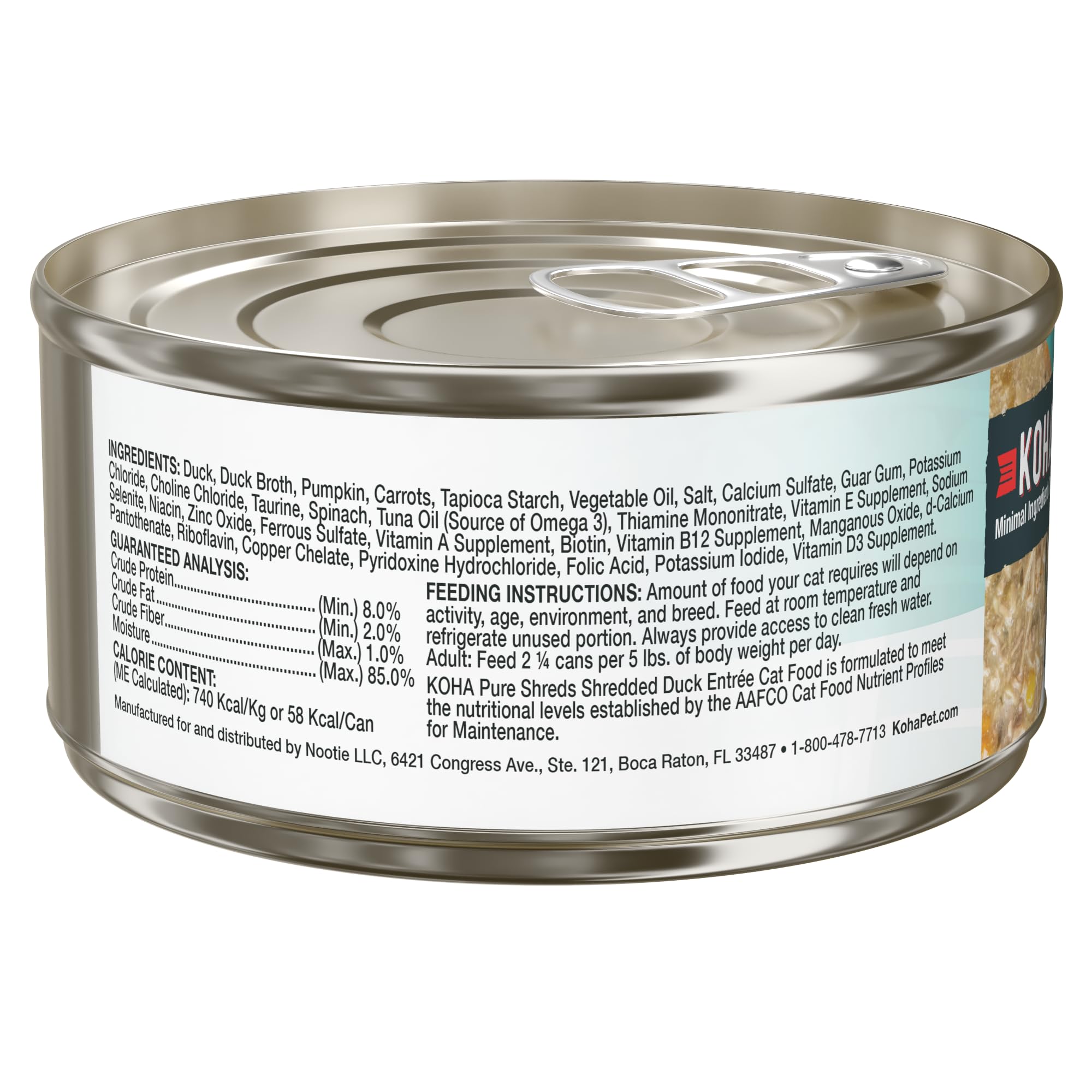 KOHA Pure Shreds Duck Entrée for Cats, Single Meat Wet Cat Food 2.8oz Cans (Pack of 24)