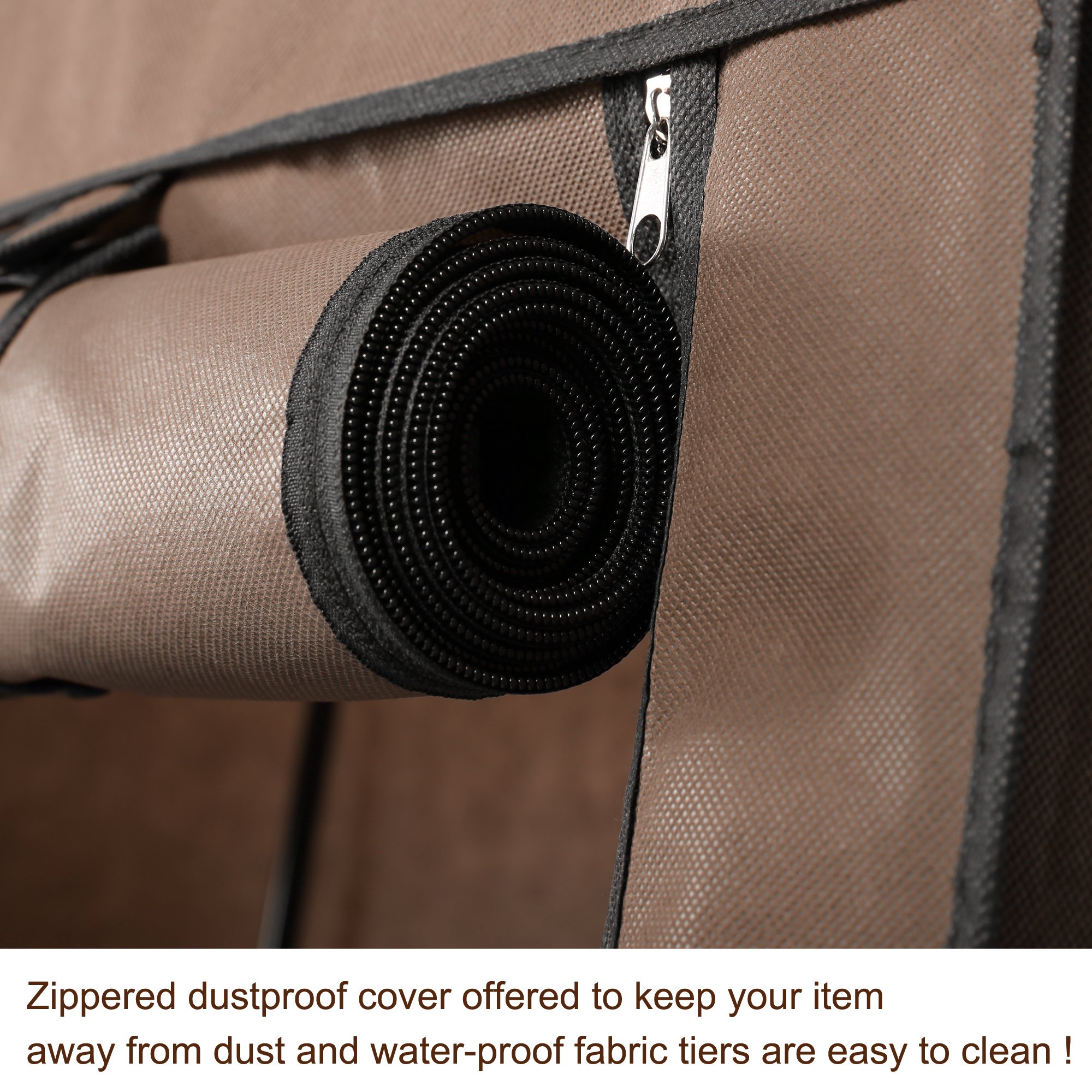 langomke Wardrobe Closets Portable Clothes Closet Non-Woven Fabric Storage Organizer Rolling Door Cloth Storage Shelf with 5 Hanging Rack (Coffee)