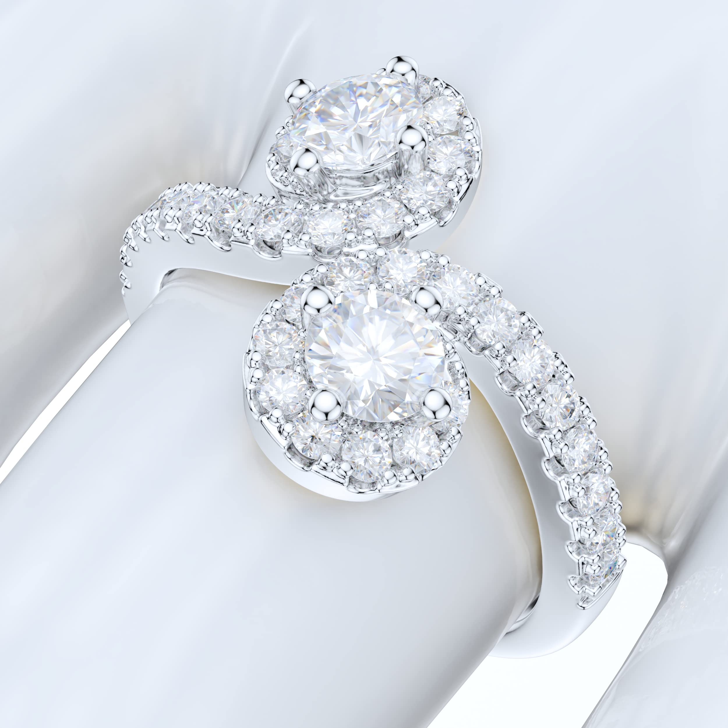 PRSTANI Sterling Silver Fashion Two Split Filigree Vine Simulated Round Brilliant Cut Diamond Halo Promise Engagement Ring (4.5)