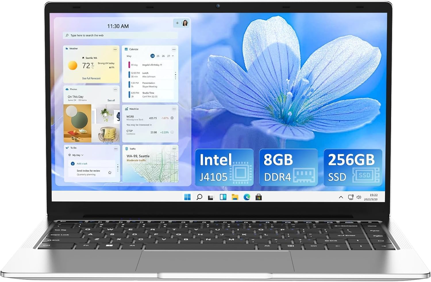 KurieTim Laptop Computer 8GB DDR4 256GB SSD Quad-Core Intel Celeron J4105(Up to 2.5GHz), 14.1 inch 1080P FHD Traditional Laptops, WiFi, Webcam, USB3.0, Mini HDMI, Windows 11 Pro