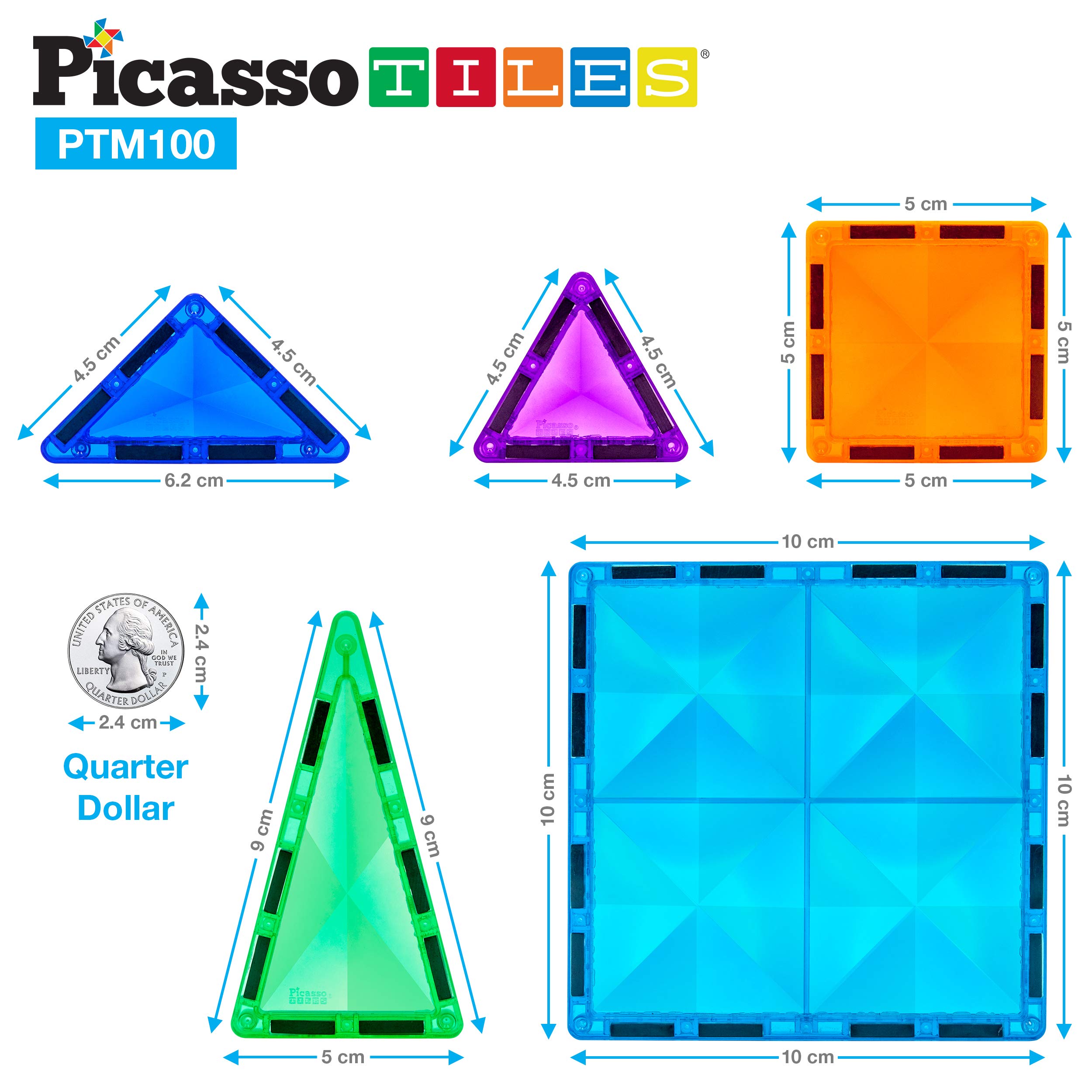 PicassoTiles 100 PC Magnetic Mini Tiles + Carry Case: STEAM Educational Playset for Kids Includes Travel Storage Organizer - Fun Learning, Construction, Engineering, and Sensory Development Gift Idea