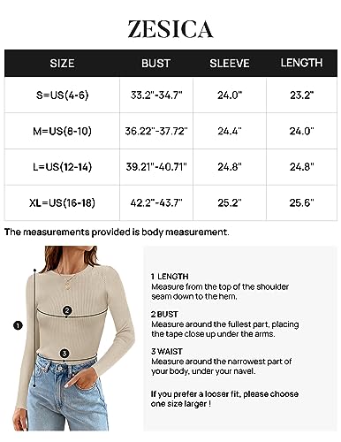 ZESICA Women's Long Sleeve Crewneck Shirts 2023 Fall Clothes Ribbed Knit Sweaters Slim Fitted Casual Basic Tee Tops,Almond,Large