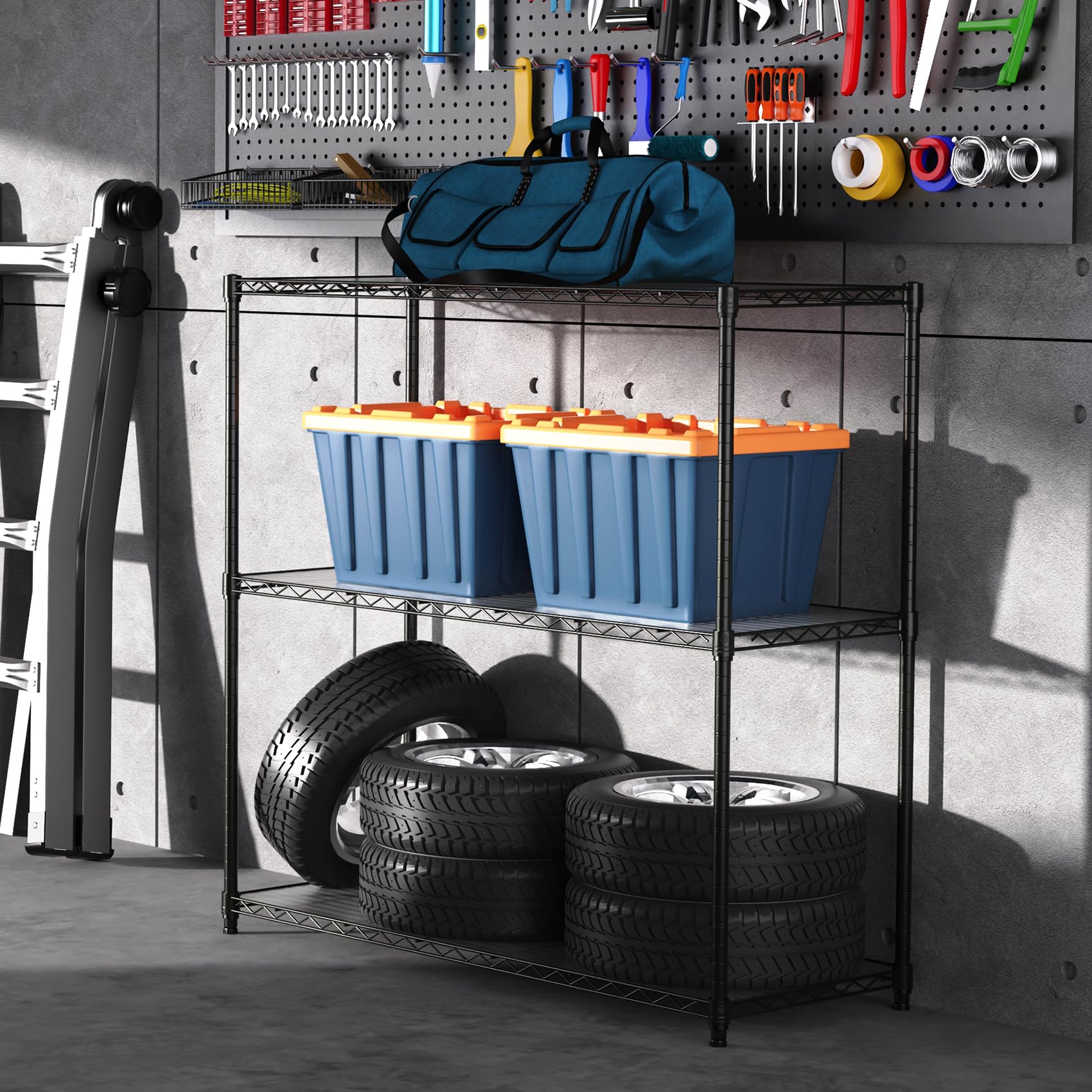 Ufurpie 3 Tier Wire Shelving Unit Two-Piece Set, NSF Metal Shelf 1050lbs Capacity Adjustable Storage Rack with Shelf Liners, Extensible to 6 Tier 2100lbs Organizer, 48" H x 48" L x 18" D