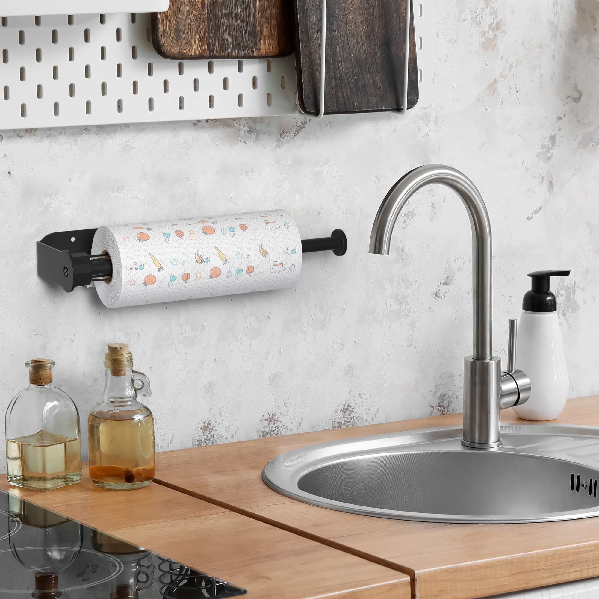 Paper Towel Holder Under Cabinet โ Enkrio Easy Tear Paper Towel Holder Wall Mount with Damping Design - Self Adhesive Paper Towel Roll Holder for Kitchen RV Bathroom, Black