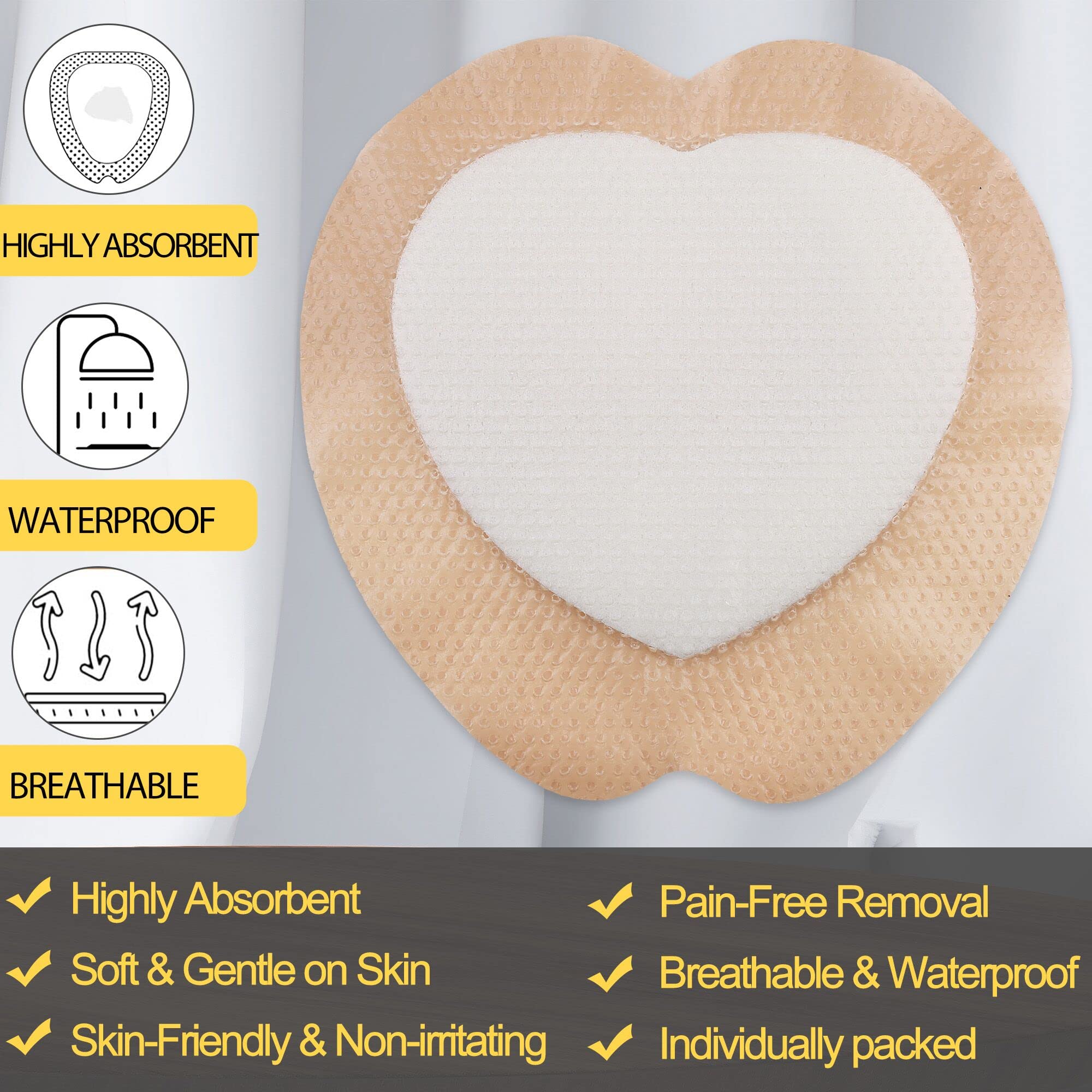 LotFancy Sacral Foam Dressing, 7"x 7", 5 Count, Silicone Foam Dressing, Wound Dressing with Border, Sacrum, Bed Sores, Pressure Ulcers Healing Bandage Pad, Highly Absorbent, Waterproof