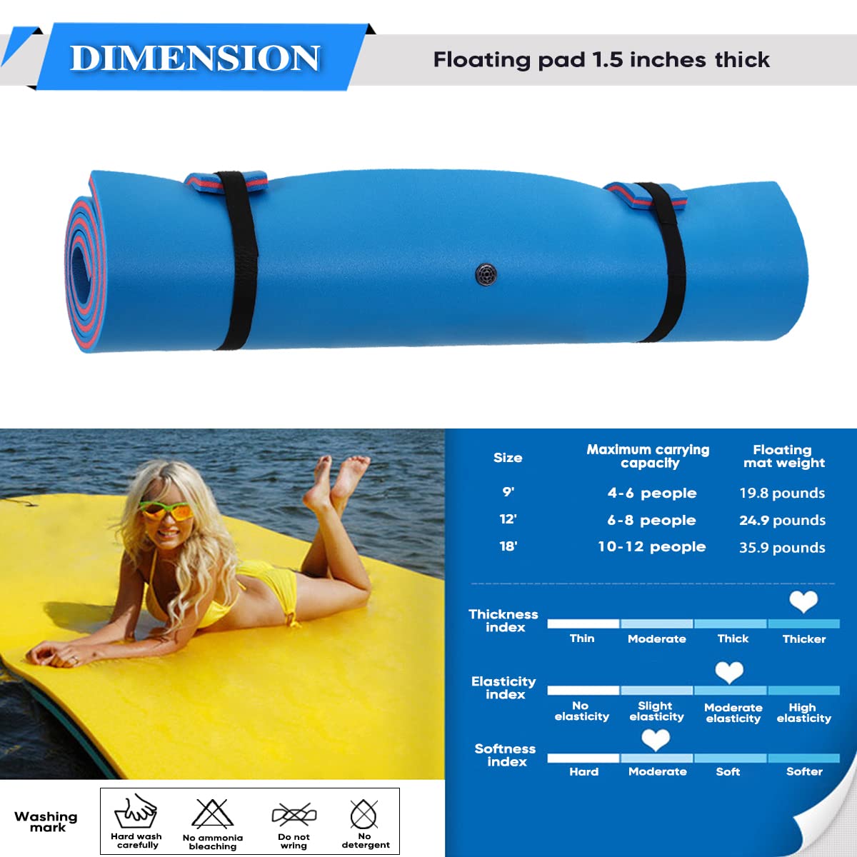 Max4out Water Floating Mat 9/12/18 Foam Lake Floats Pad Lily for Recreation and Relaxing Family Pets Pool Float Party (Blue-350)