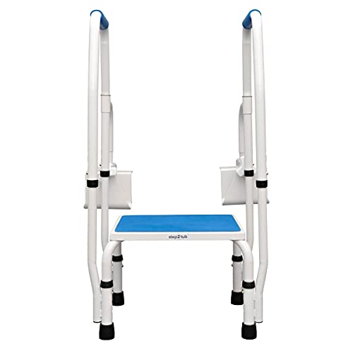 step2tub Shower Steps for Seniors - Provides Tub Assistance for Elderly - Adjustable, Non-Slip, One-Step Stool with Handicap Grab Bars - Stainless Steel Step Stool for Safe Tub & Shower Access