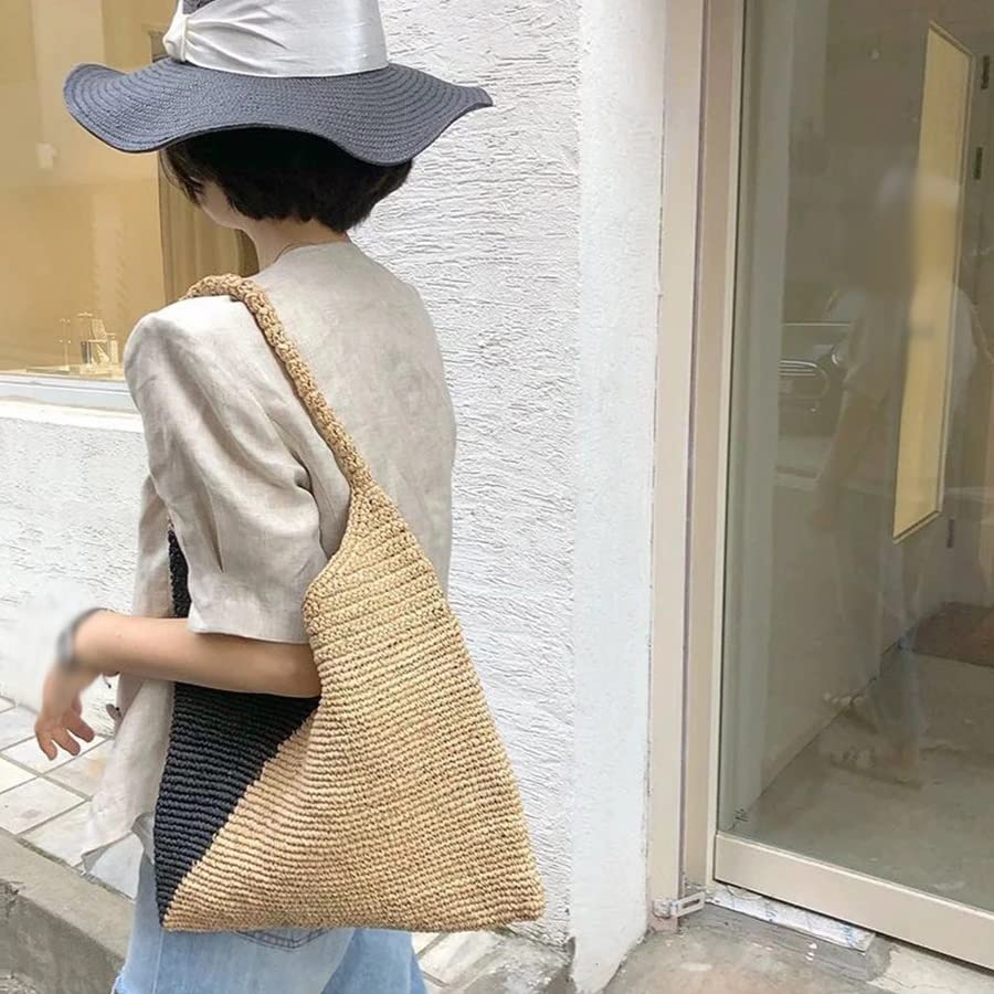 TJLSS Casual Large Capacity Tote Hand-Woven Bag Patchwork Women Shoulder Bags Summer Beach Handbags Big Purses (Color : E, Size : 1)