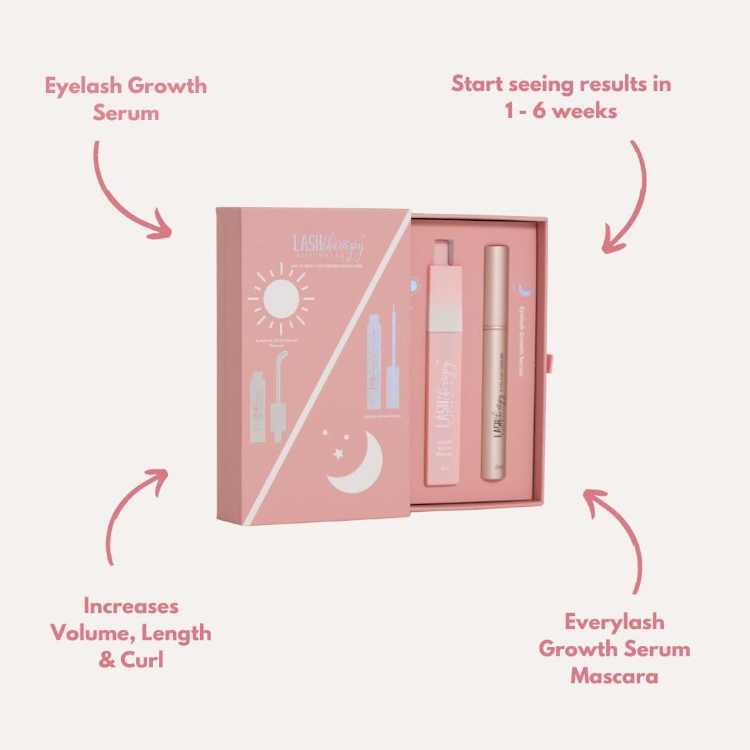 Lash Therapy Australia Day to Night Bundle Eyelash Growth Serum + Every Lash Growth Serum Mascara, Eyelash Serum to Grow Lashes + Waterproof Mascara Black Volume and Length, Cruelty Free