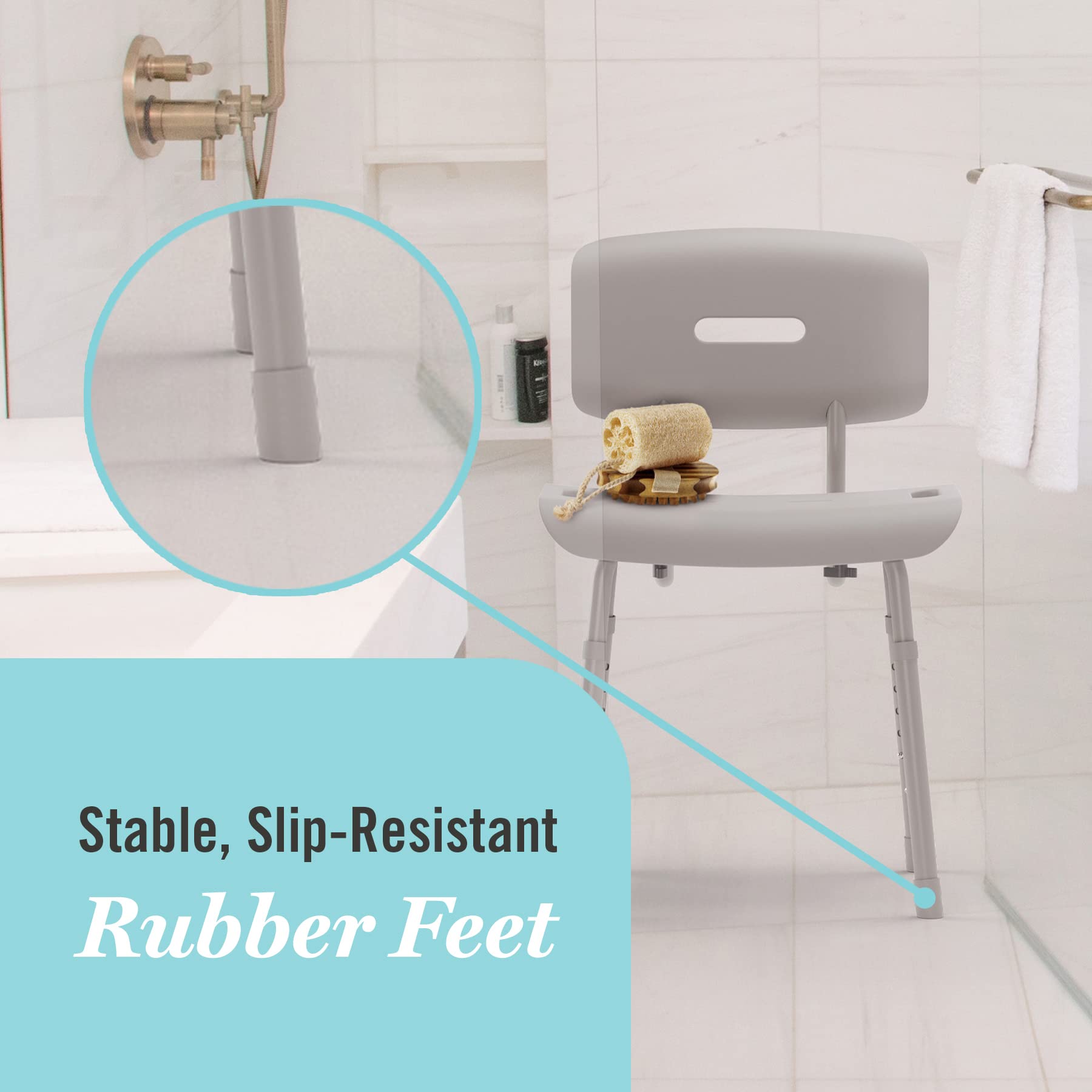 Medline Martha Stewart Euro Style Shower Chair with Microban for Disabled, Seniors and Elderly, Bath Chair for Tub, Supports up to 300 lbs.